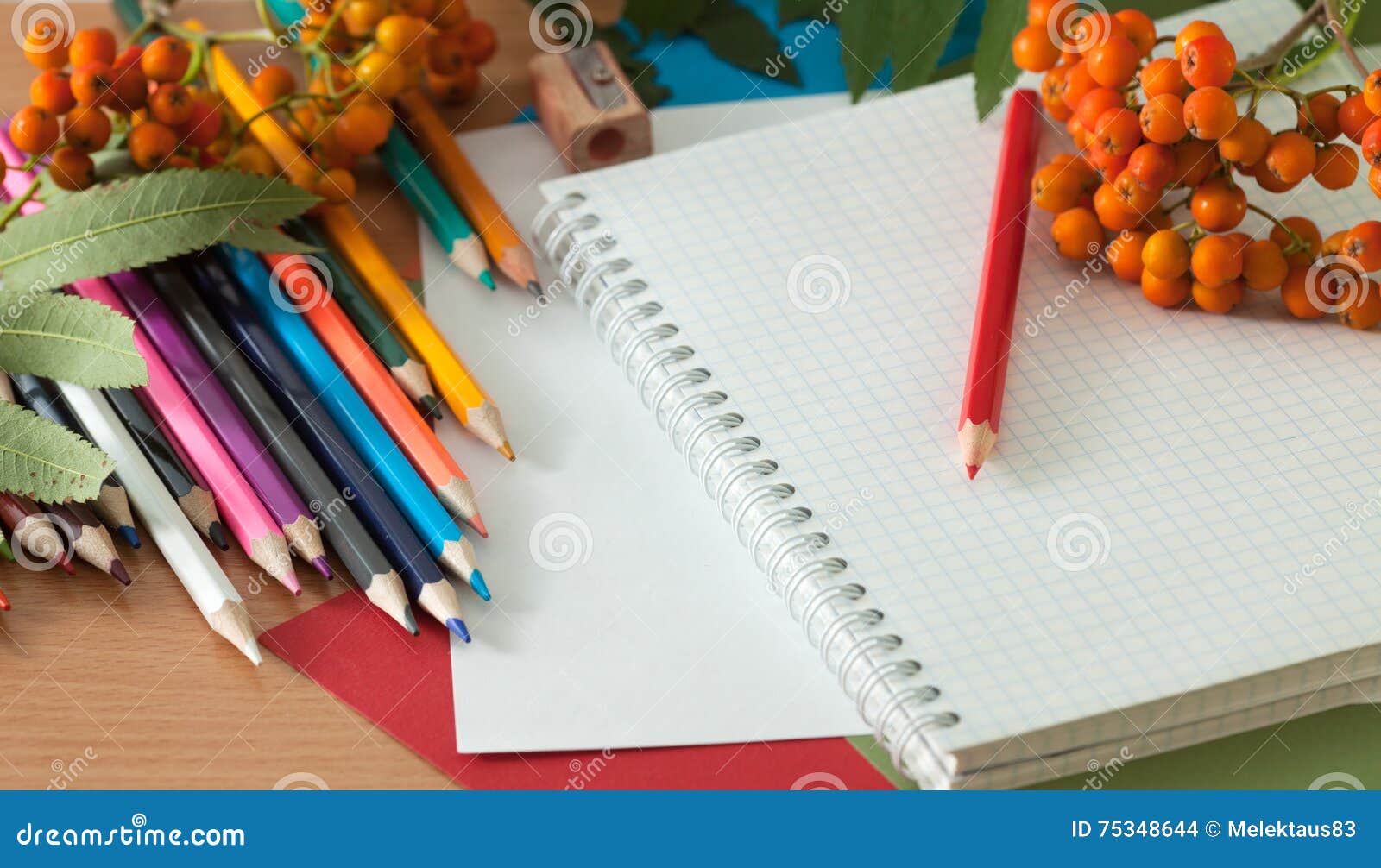 Pencils and notebook stock photo. Image of objects, notebook - 75348644