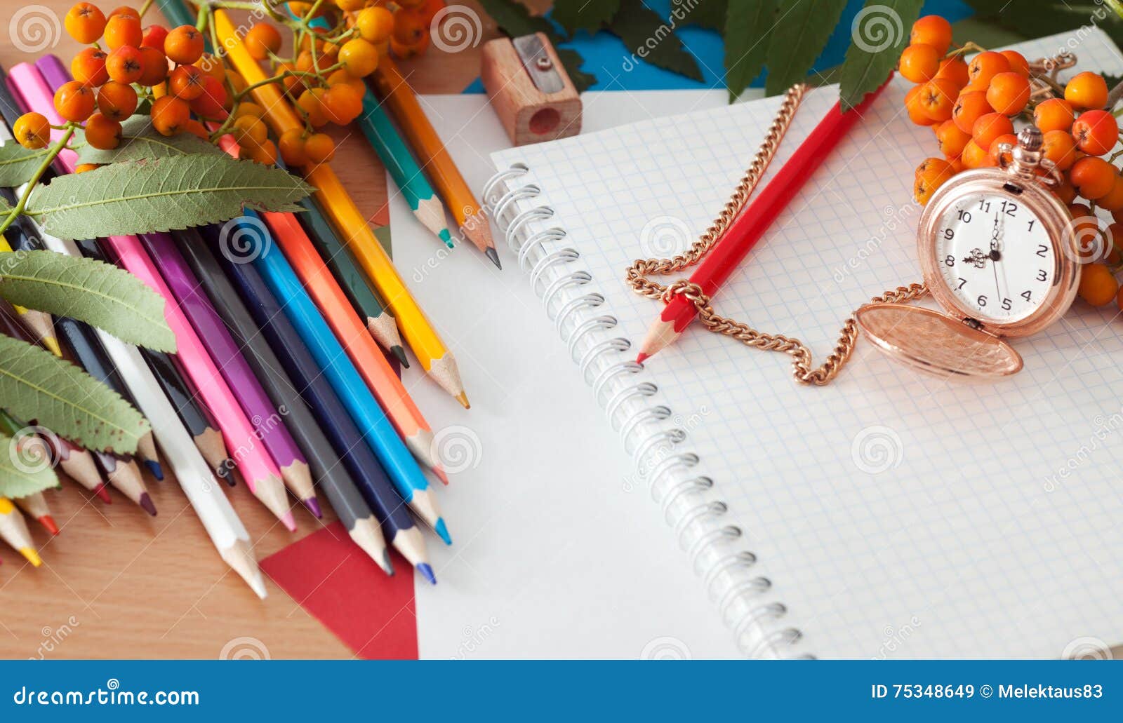 Pencils and notebook stock image. Image of time, material - 75348649