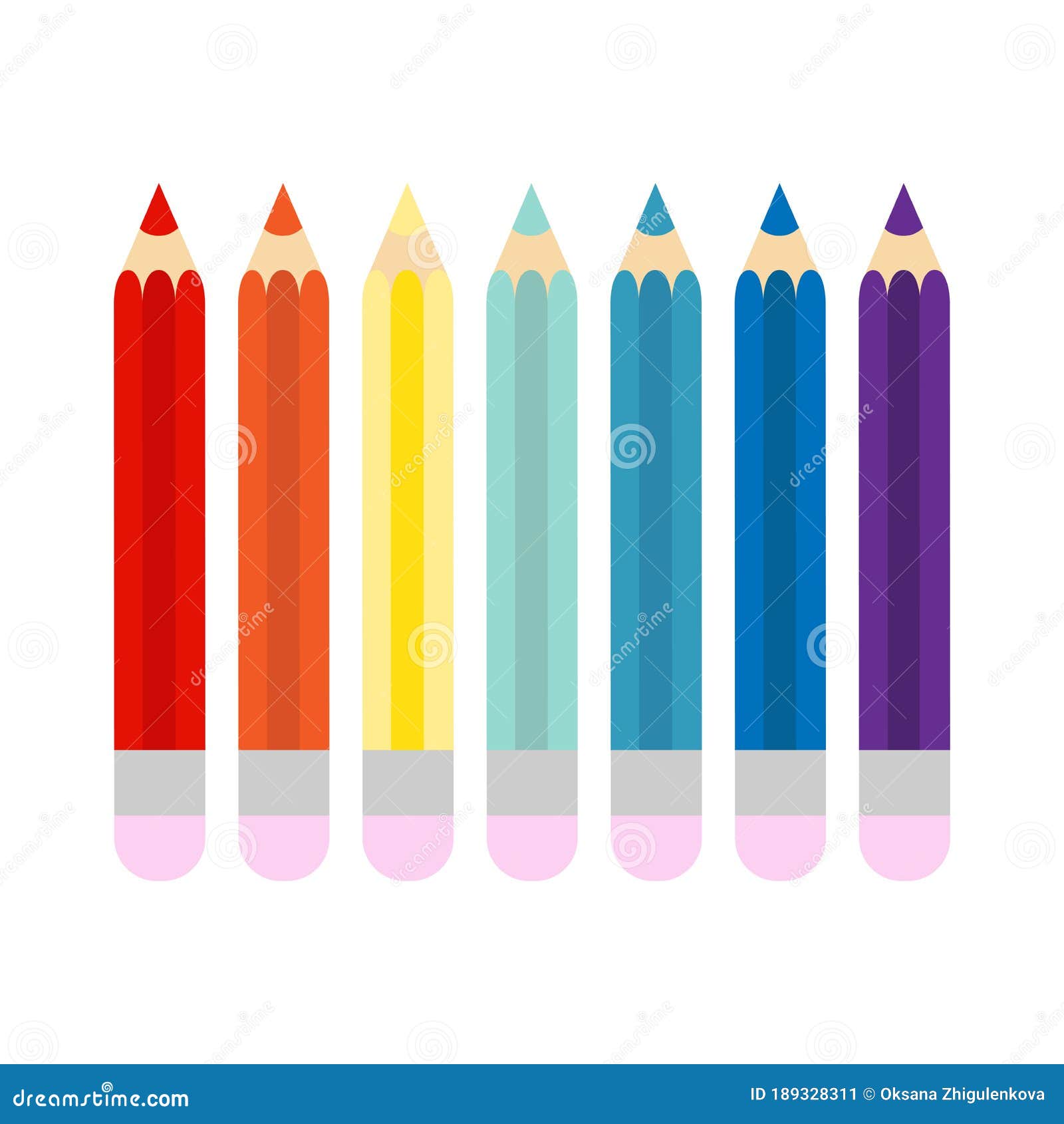 Pencils Painted in Different Colors on White Background. Flat Vector ...