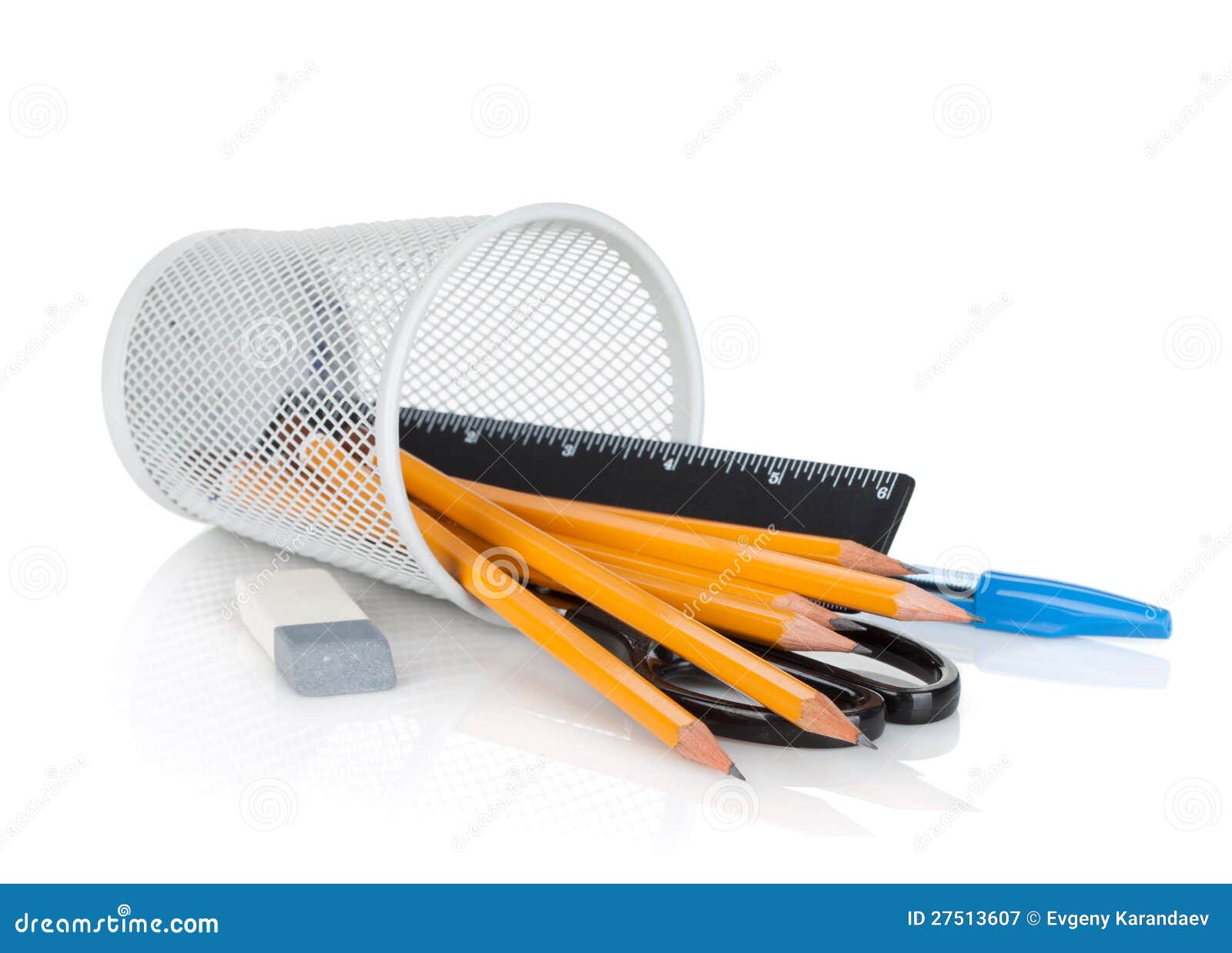 Pencils, Pens, Ruler, Scissors and Rubber Stock Image - Image of pencil ...