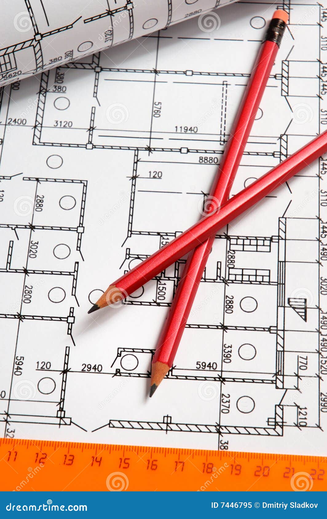 Pencils and plans stock image. Image of shape, sketch - 7446795