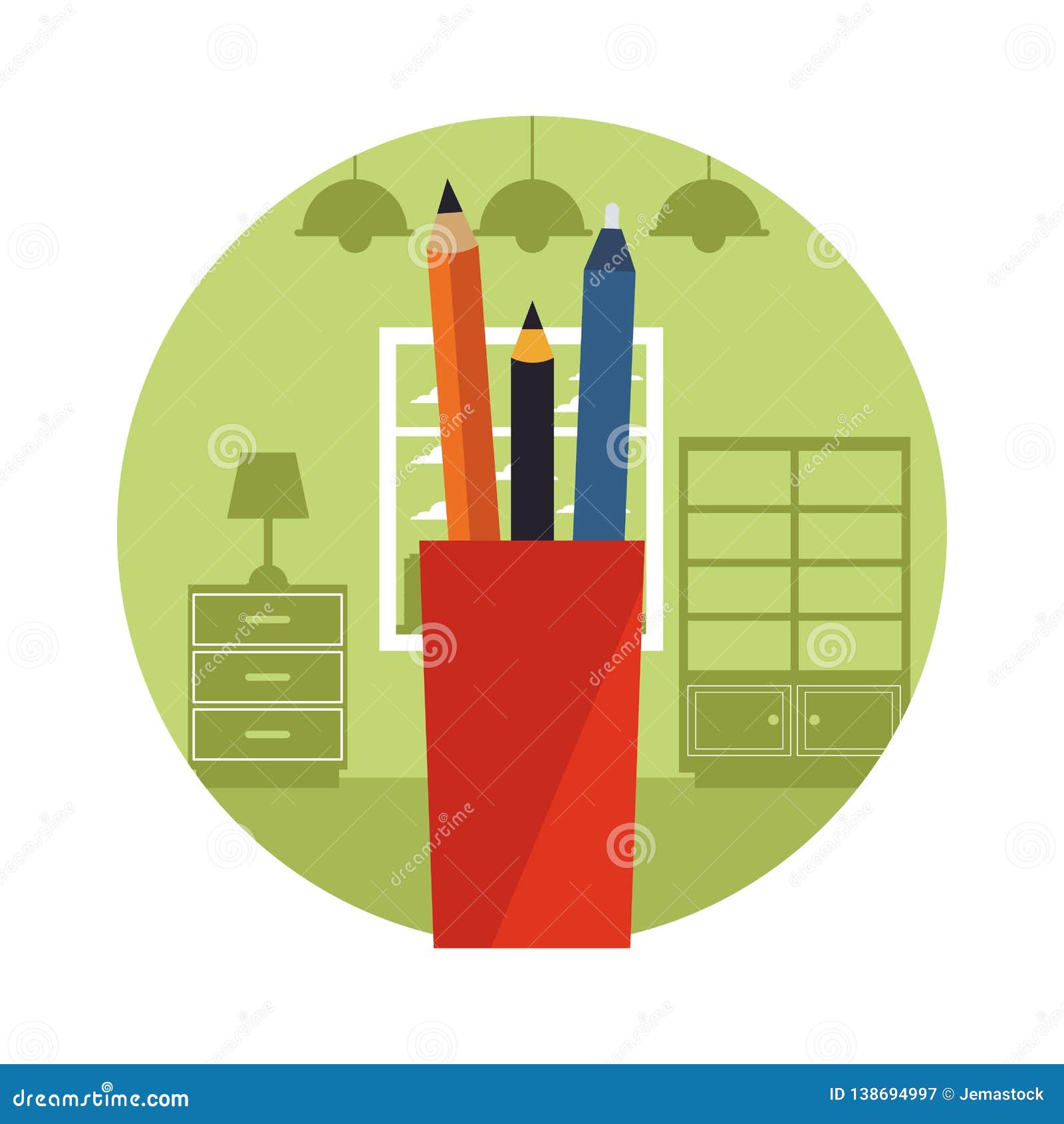 Pencils pot cartoon stock vector. Illustration of wood - 138694997