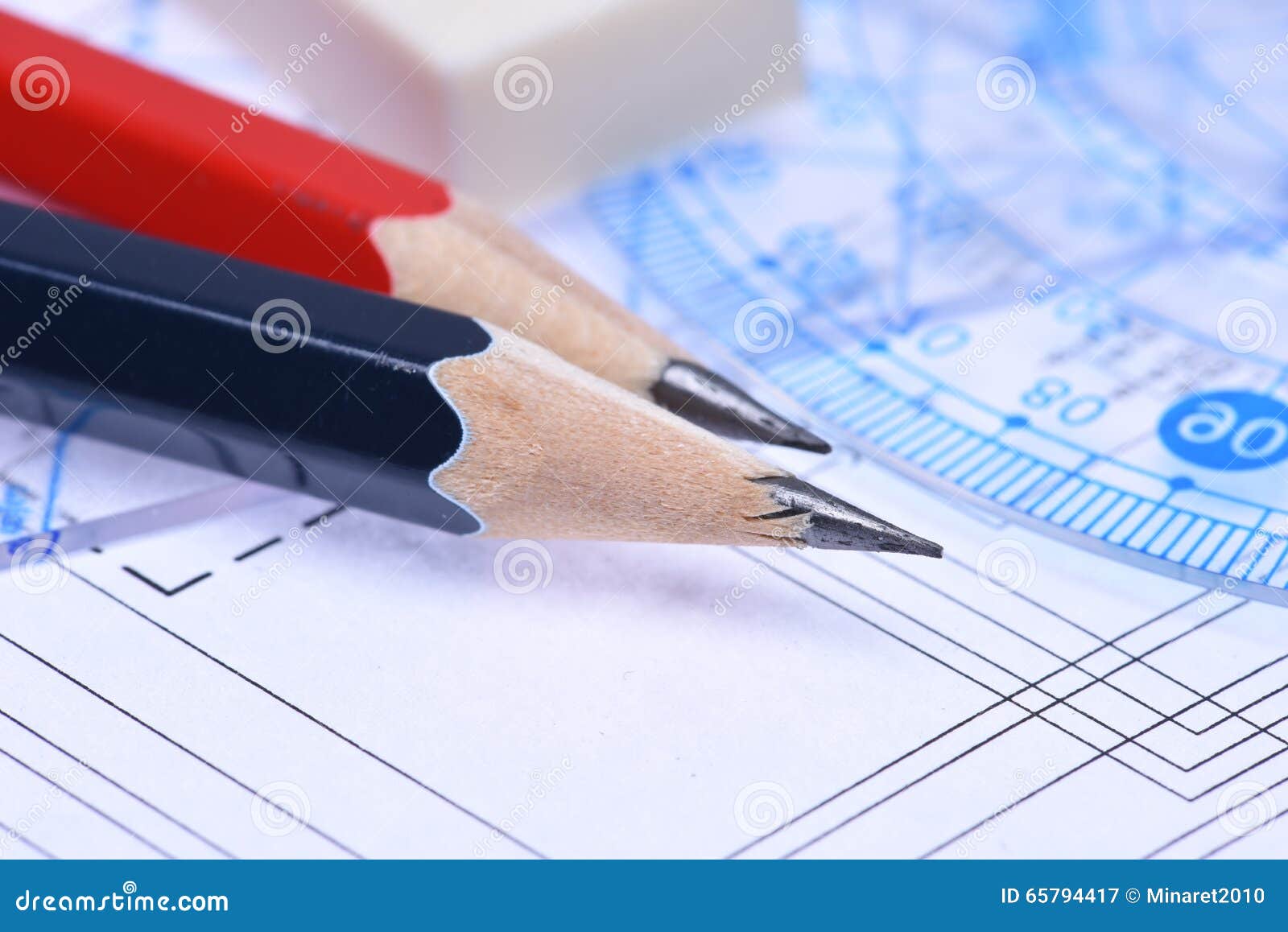 Pencils Rulers and Electrical Scheme Stock Image - Image of closeup ...