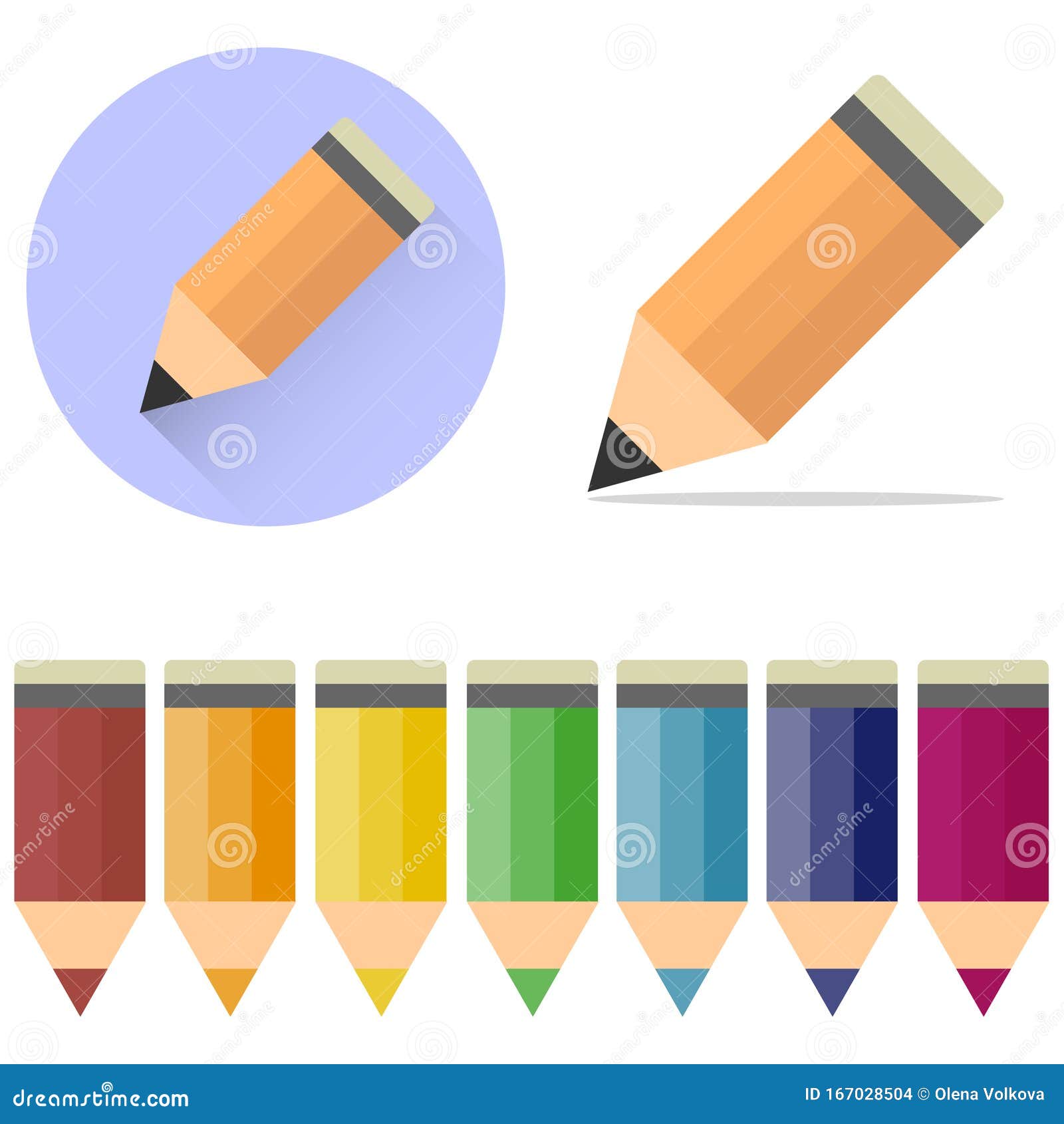 Pencils, a Set of Cartoon, Colored Pencils. a Pencil Icon with a Shadow ...