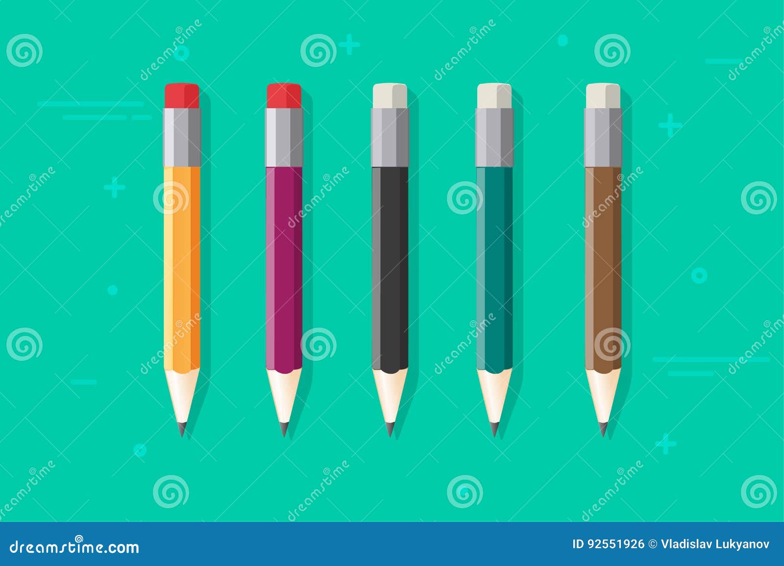 Pencils Vector Set Isolated, Flat Cartoon Color Pencil with Rubber ...