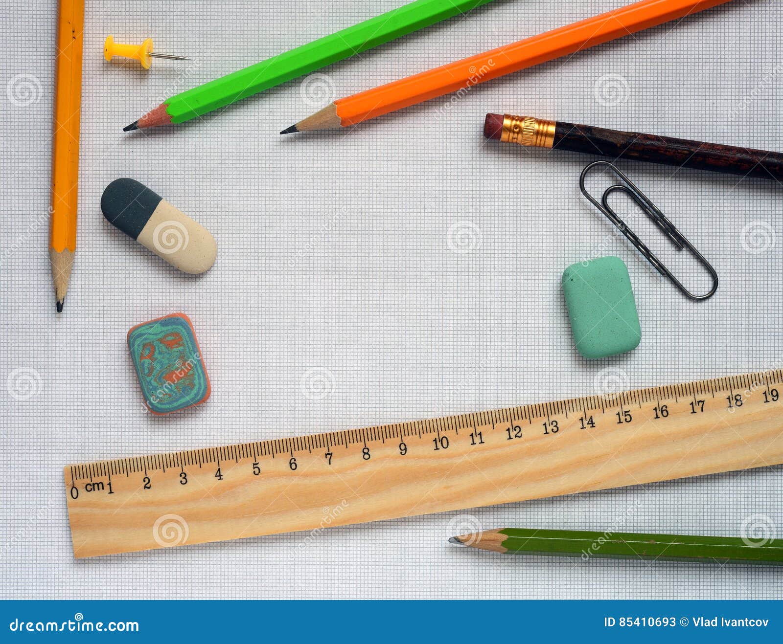 Pencils and wooden ruler stock image. Image of ruler - 85410693