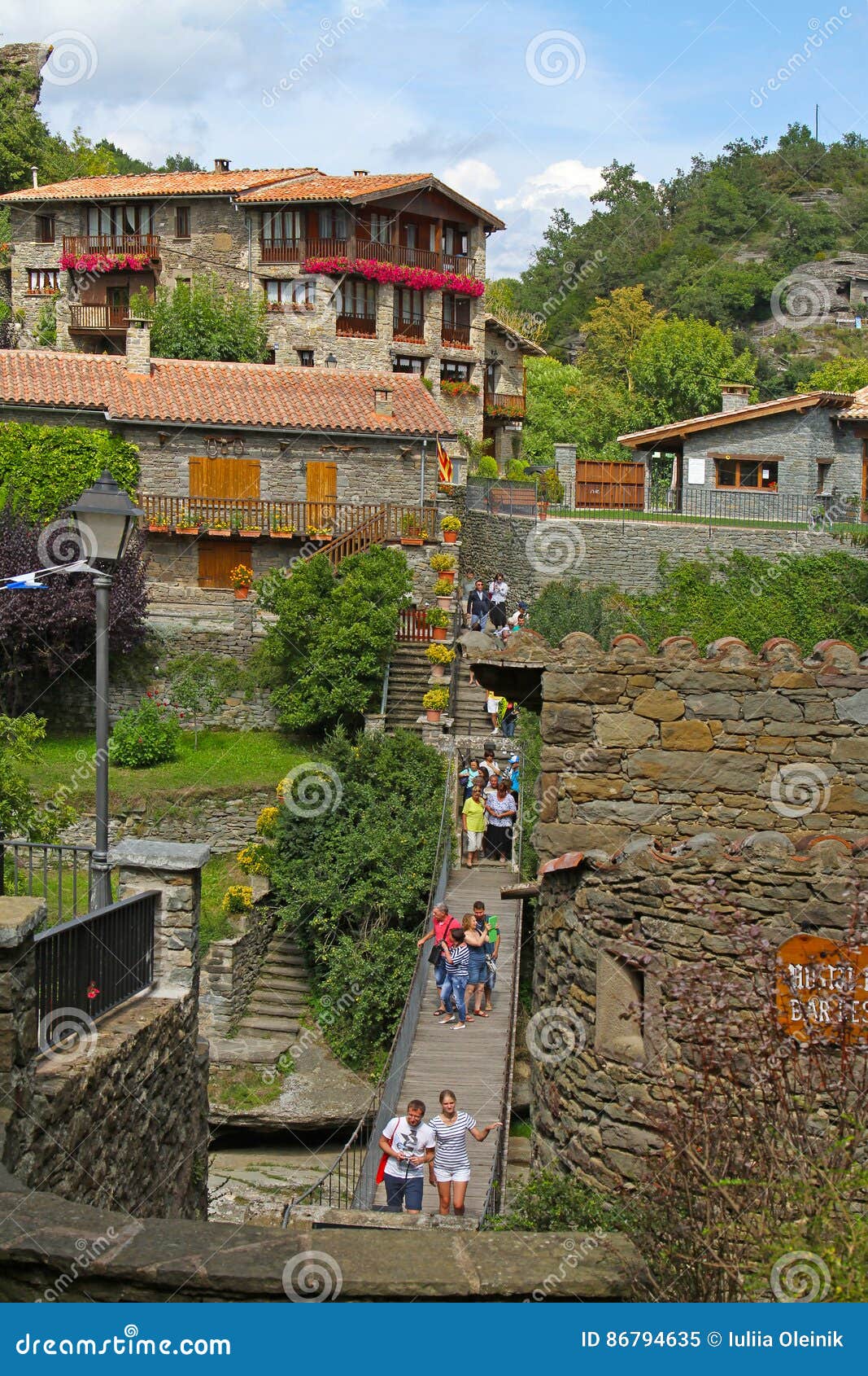 Pendant Bridge with People Rupit Catalonia, Spain Editorial Image ...