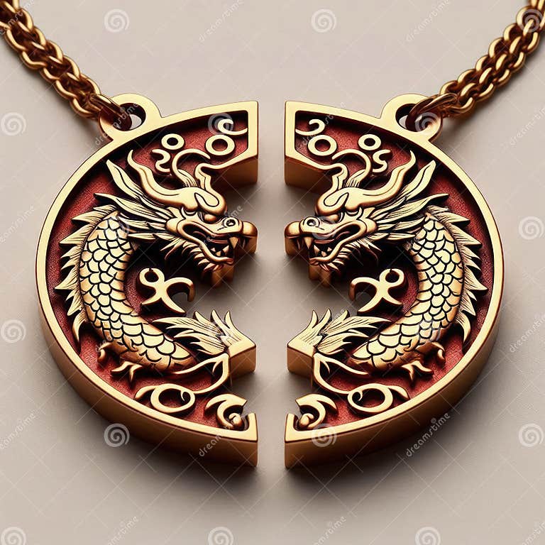 A Pendant in the Form of a Split Dragon on a Chain. Stock Photo - Image ...