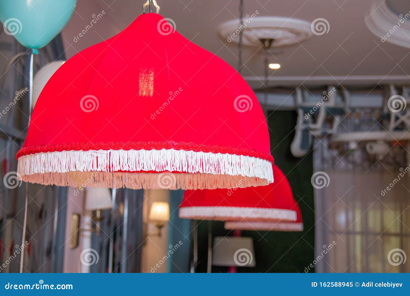 Pendant Light Lamps Isolated . Interior of Restaurant with Big Lamps in ...