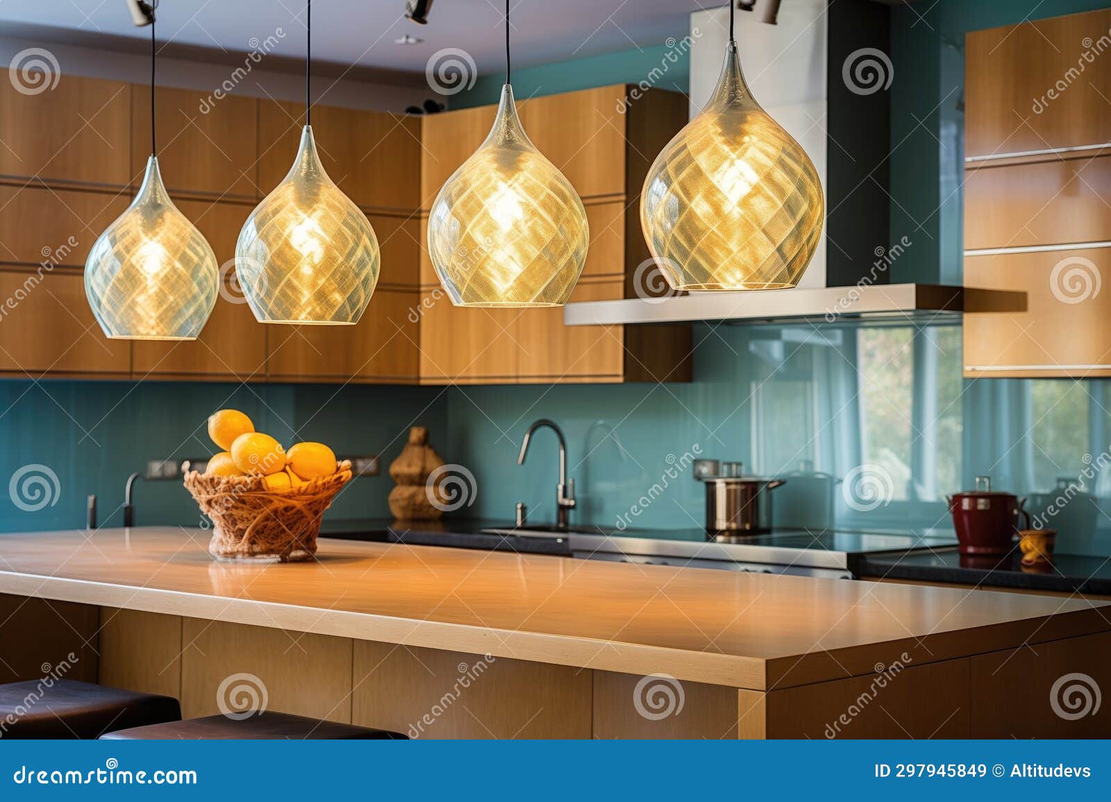 Pendant Lights Hanging in Modern Kitchen Stock Image - Image of pendant ...