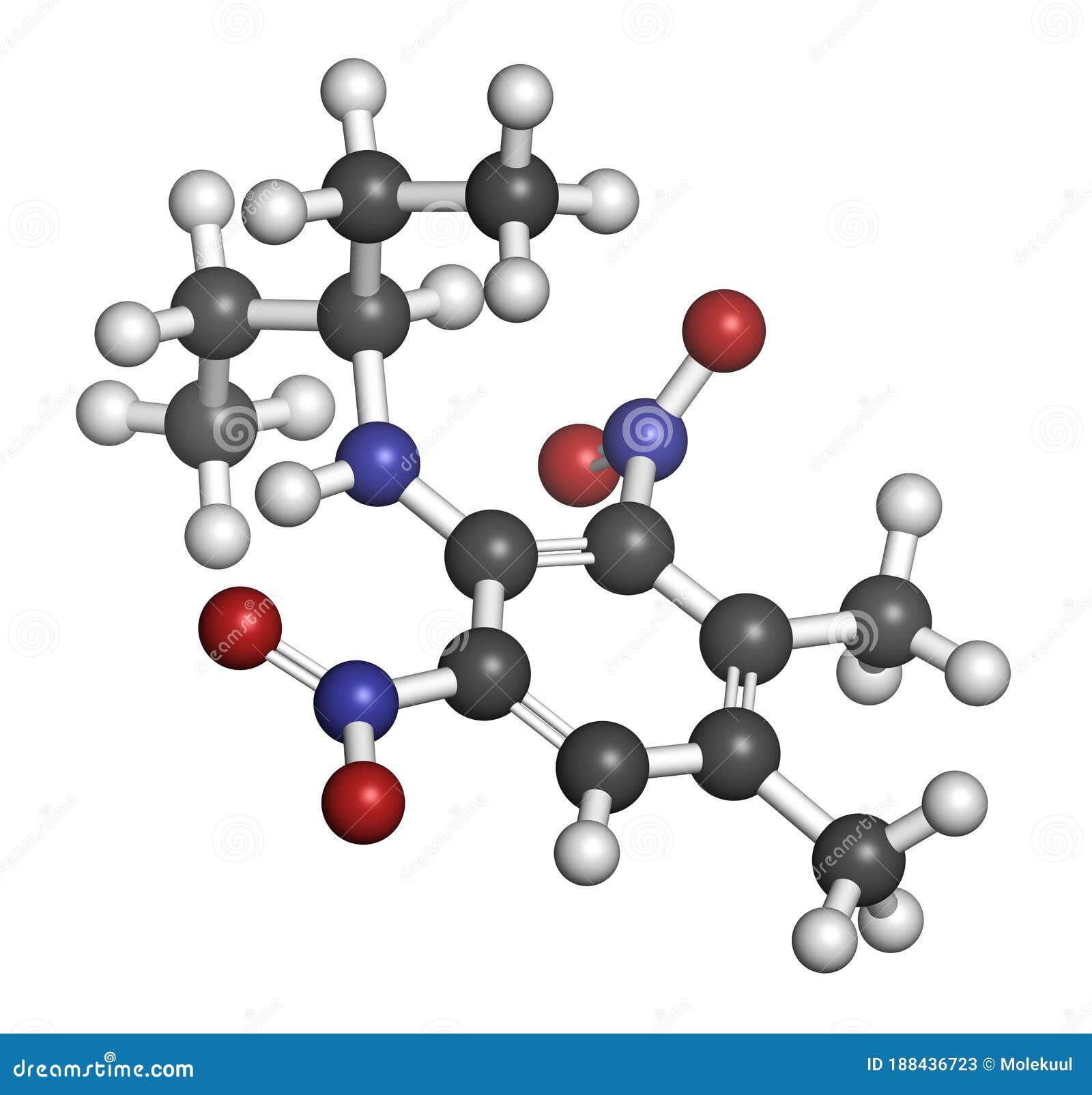 Pendimethalin Herbicide Molecule. Atoms are Represented As Spheres with ...