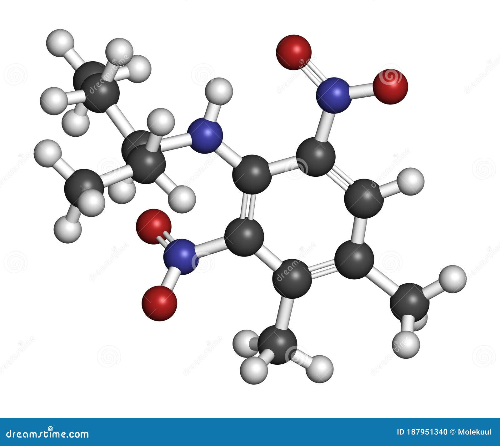 Pendimethalin Herbicide Molecule. 3D Rendering. Atoms Are Represented ...