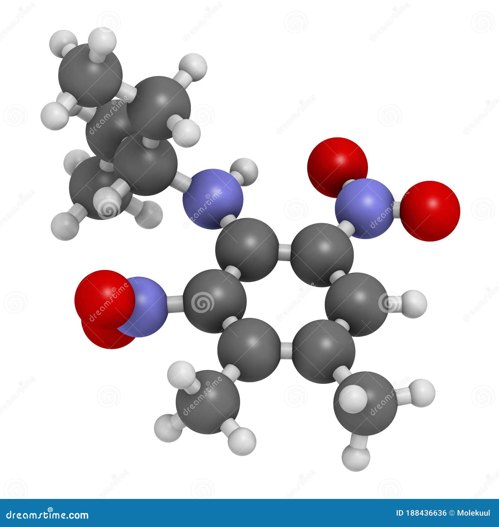 Pendimethalin Herbicide Molecule. 3D Rendering. Atoms Are Represented ...
