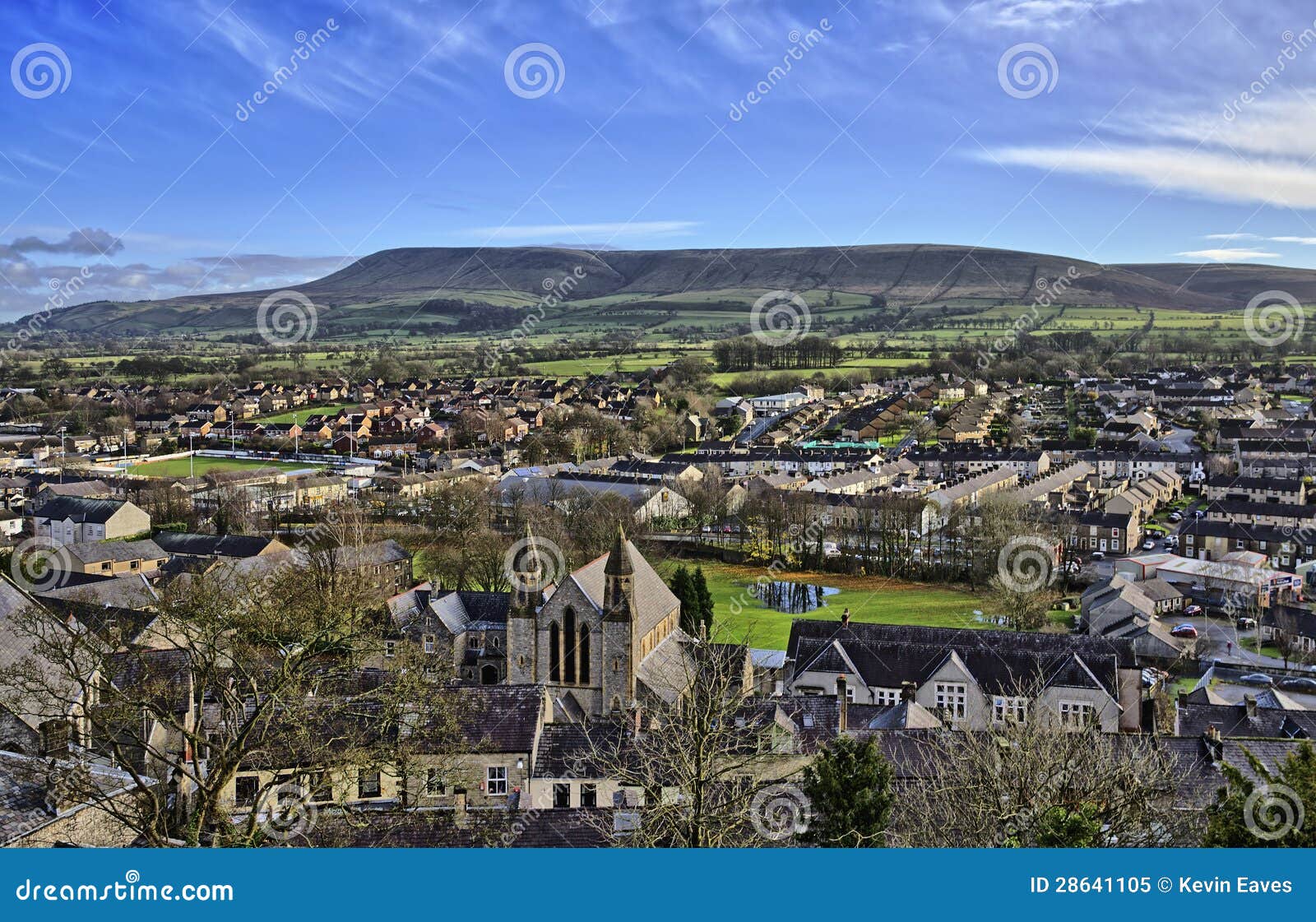 View Of Clitheroe Castle And Trees With A Blue Sky Background. Ribble ...