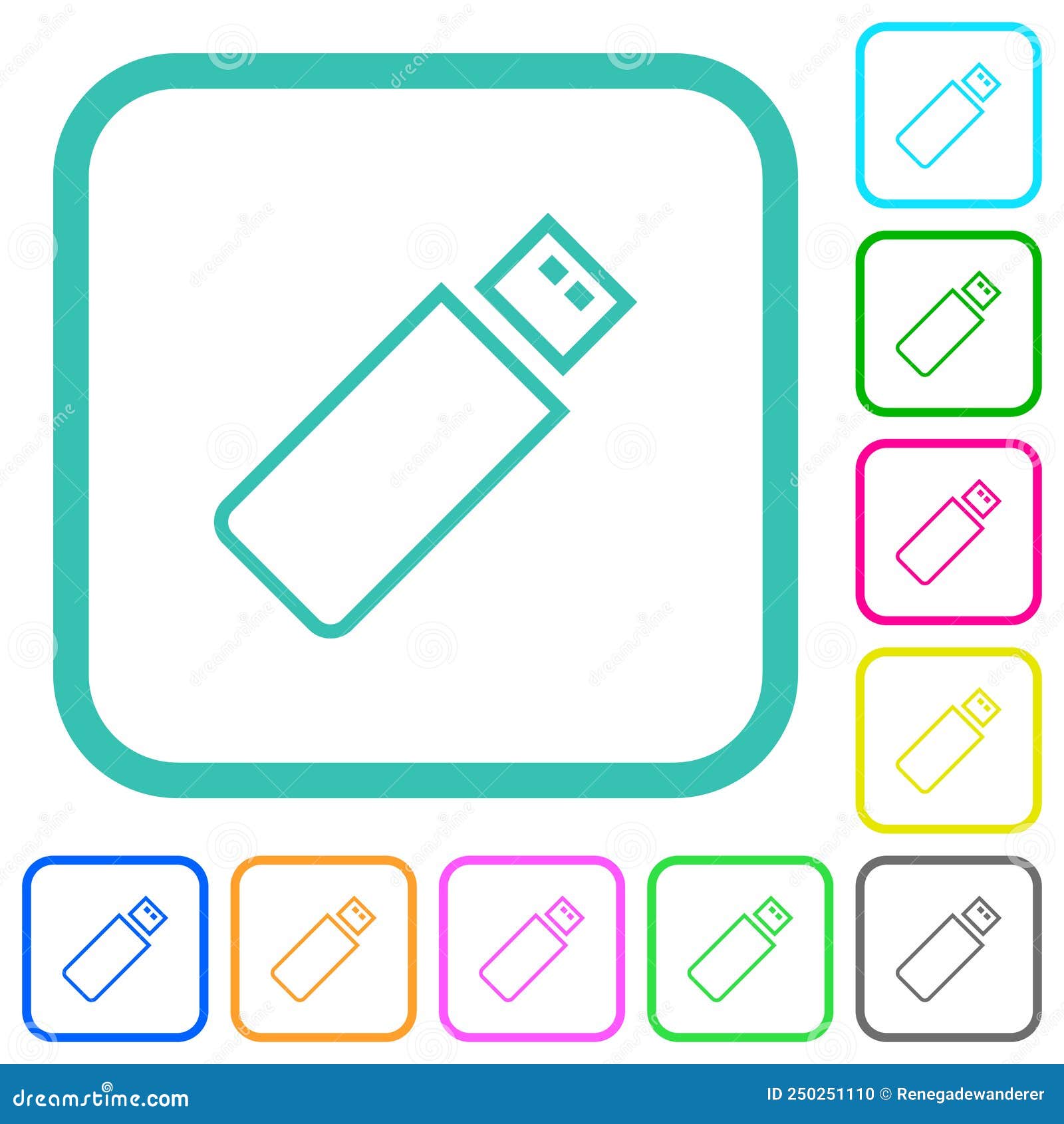 Pendrive Outline Vivid Colored Flat Icons Stock Vector - Illustration ...