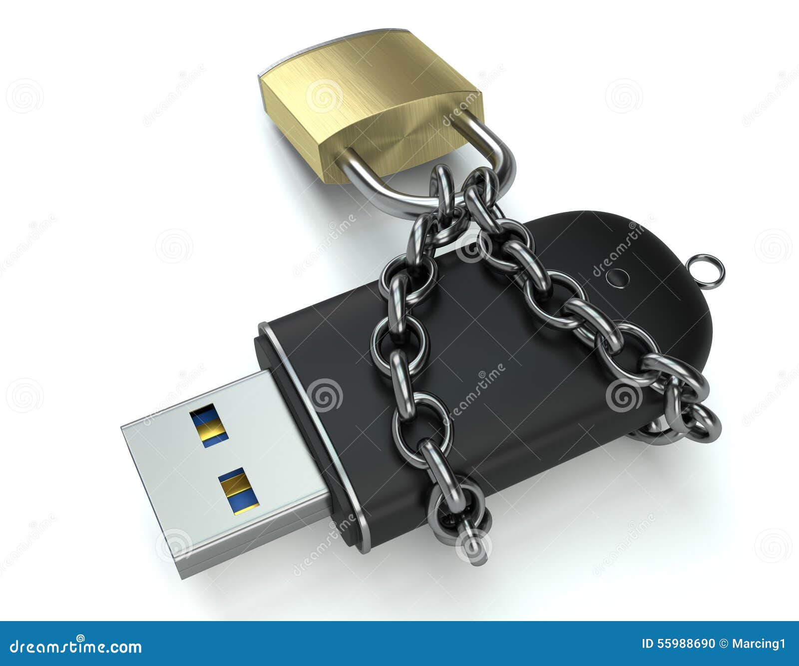 Pendrive Secured with a Padlock and Chain. Data Safety Concept. Stock ...