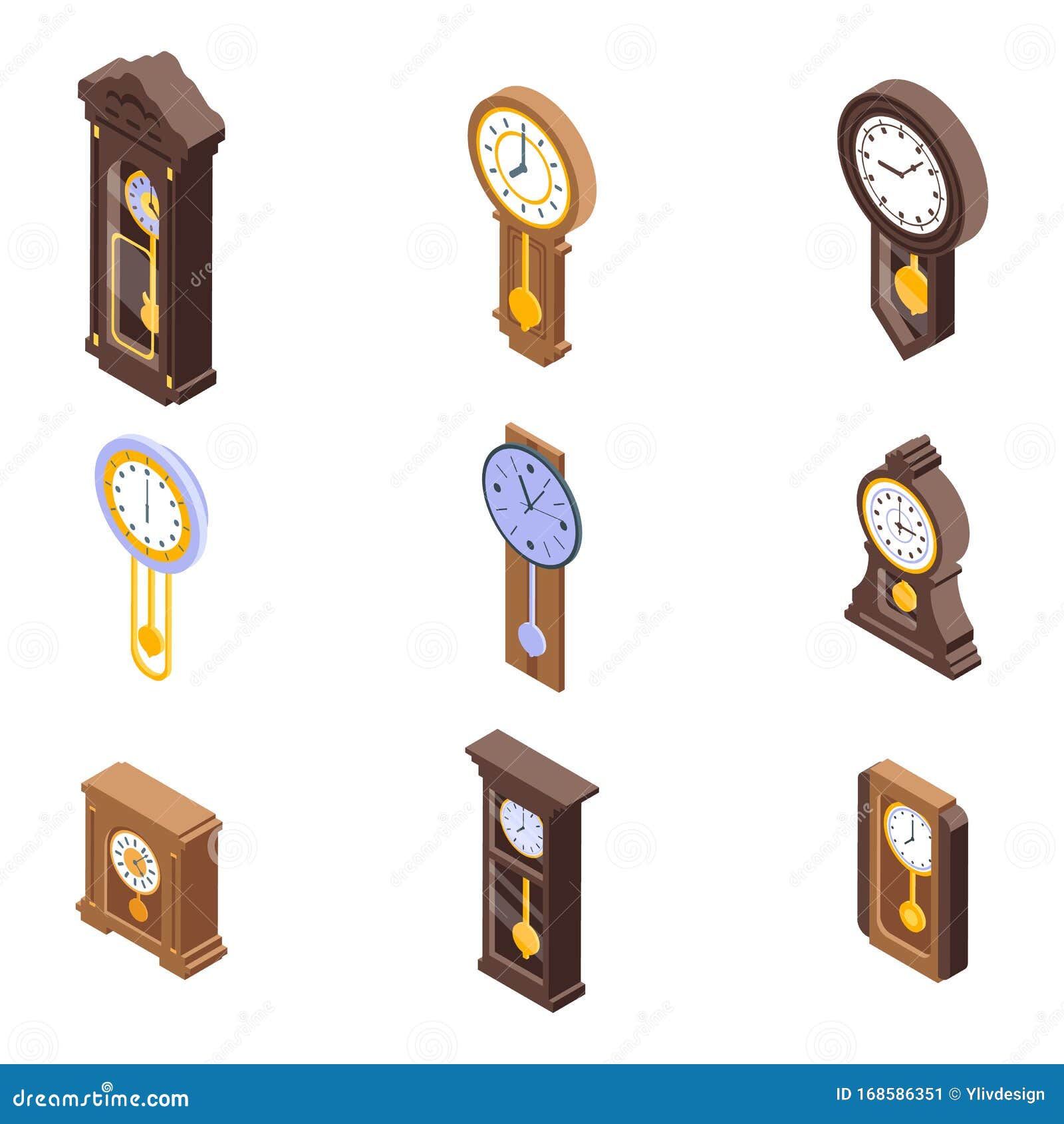 Pendulum Clock Icons Set, Isometric Style Stock Vector - Illustration of hand, decorative: 168586351