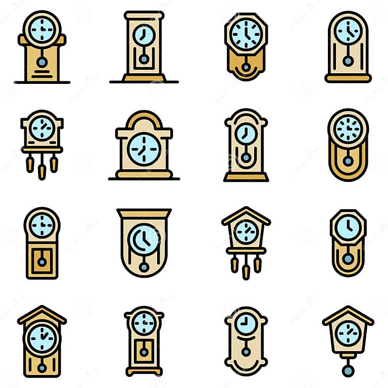 Pendulum Clock Icons Set Vector Flat Stock Vector - Illustration of color, isolated: 192671392