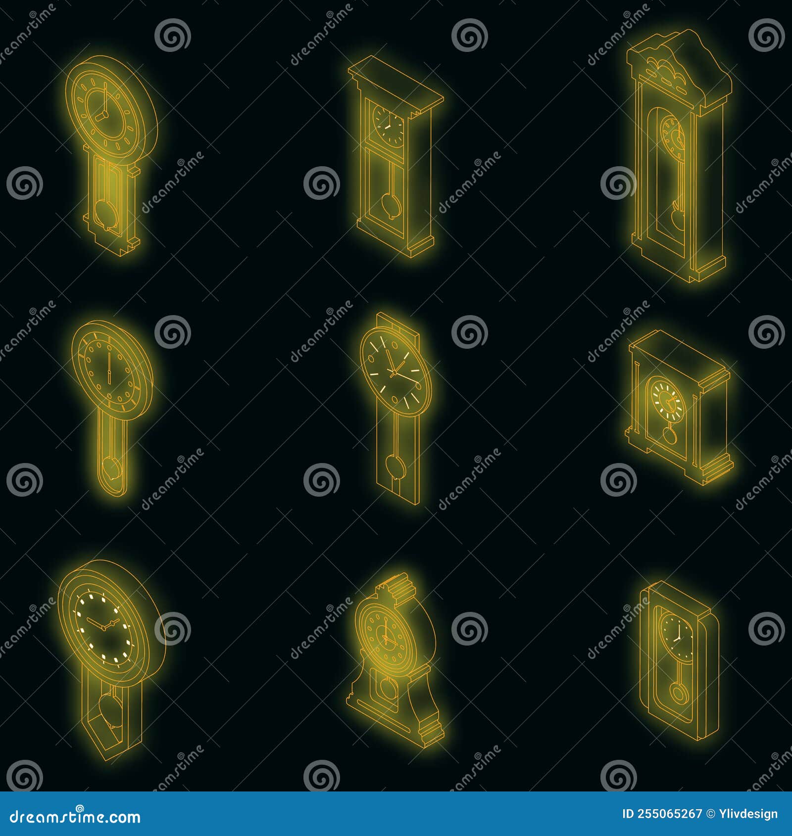 Pendulum Clock Icons Set Vector Neon Stock Illustration - Illustration ...