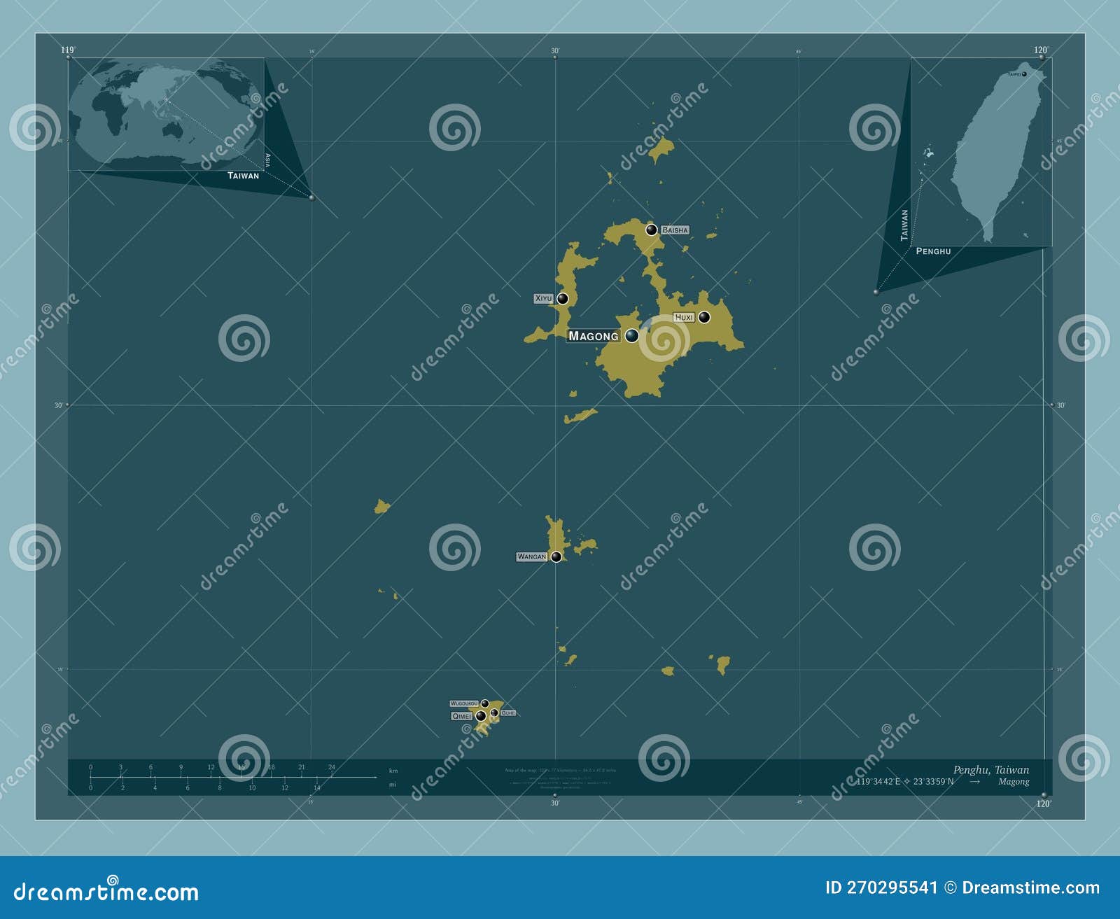 Penghu, Taiwan. Solid. Labelled Points of Cities Stock Illustration ...