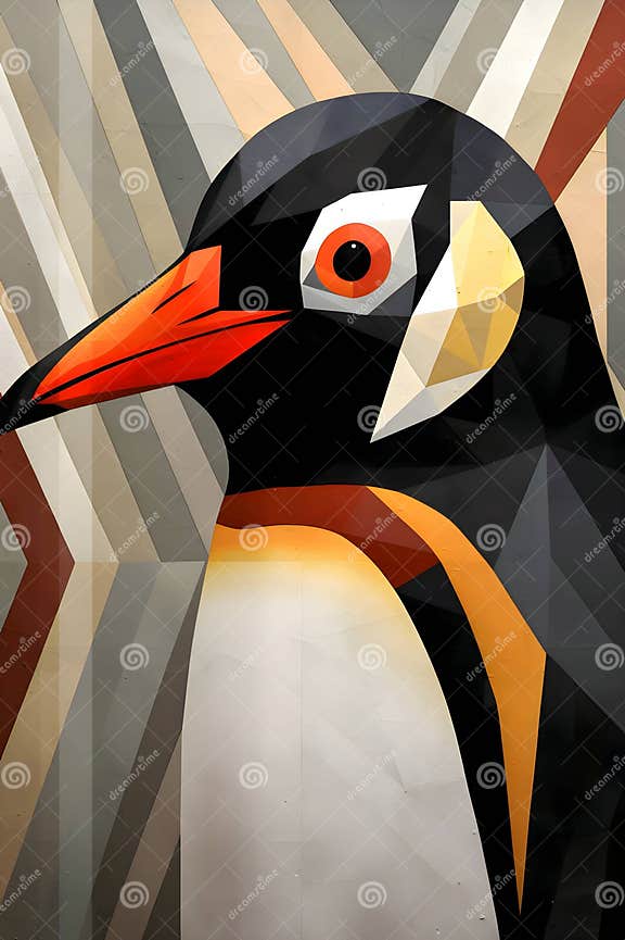 Penguin on Abstract Geometric Background. 3D Render Illustration Stock ...