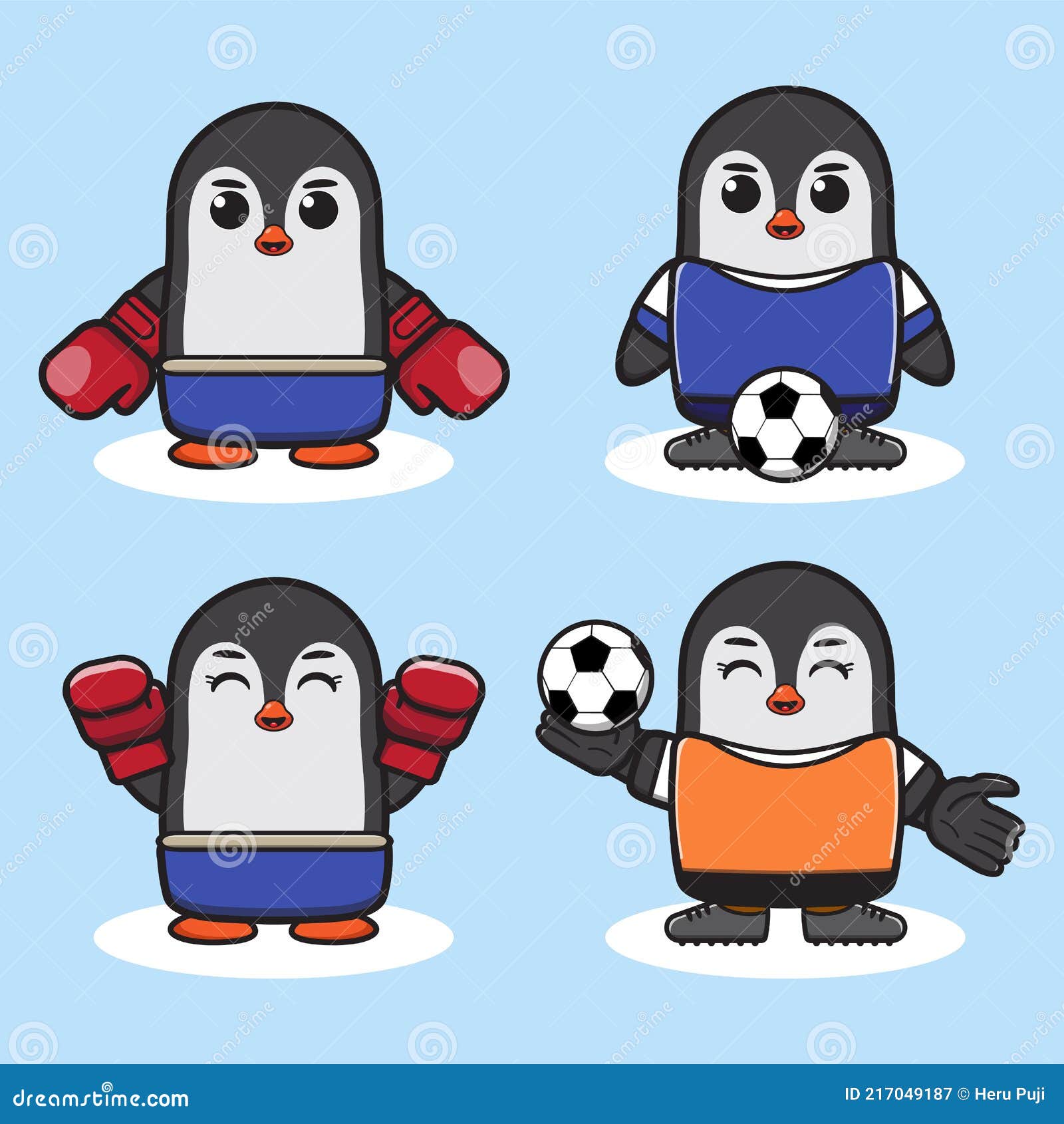 Vector Illustrations of Cute Penguin Football and Boxing Cartoons ...