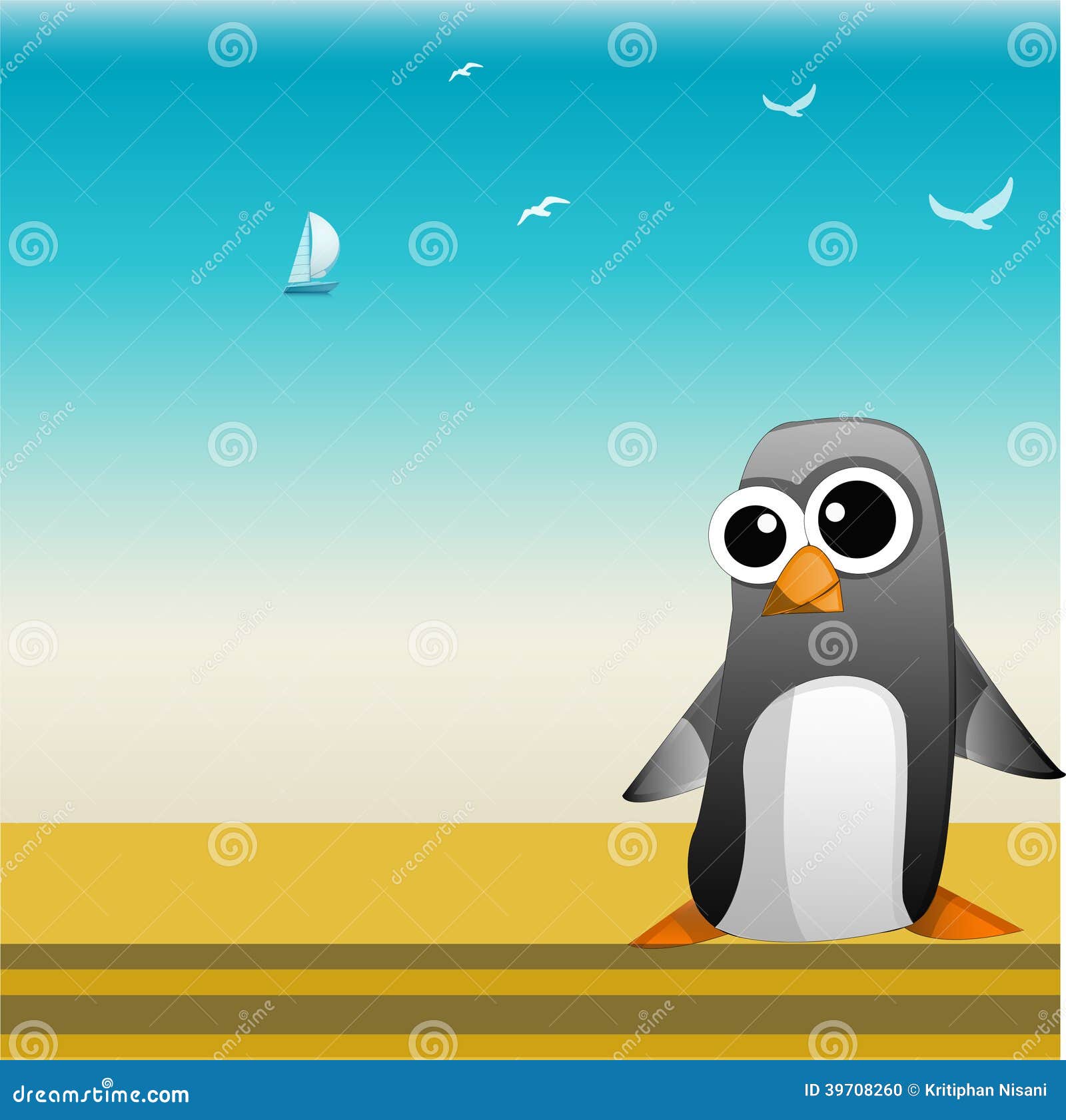 Penguin Beach Cartoon Vector Illustration | CartoonDealer.com #327943890
