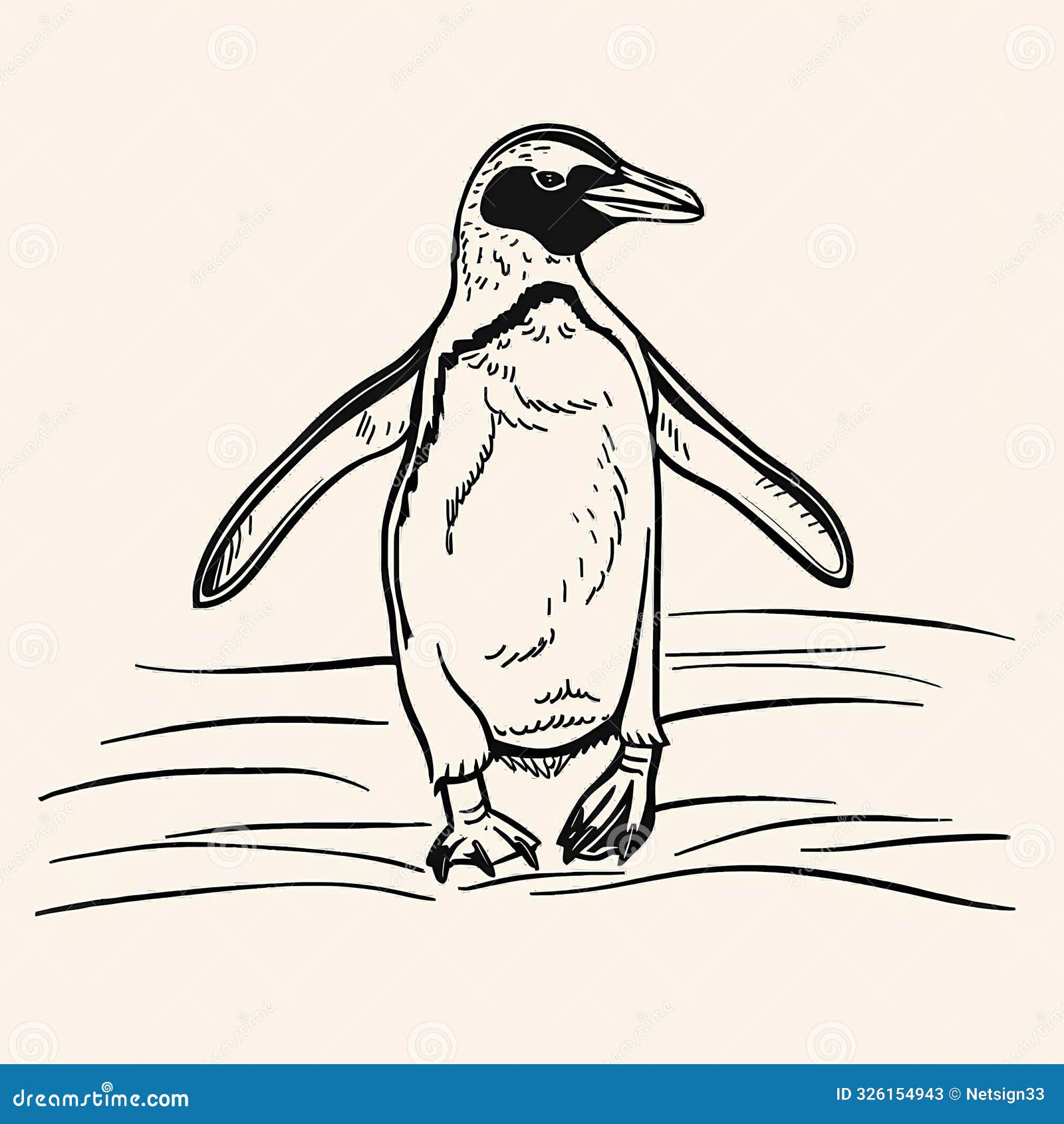Penguin - a Black and White Drawing of a Penguin Stock Illustration ...