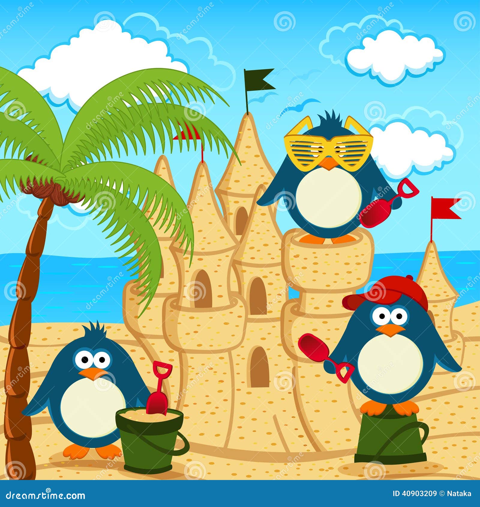 Penguin built sand castle stock vector. Illustration of kids - 40903209