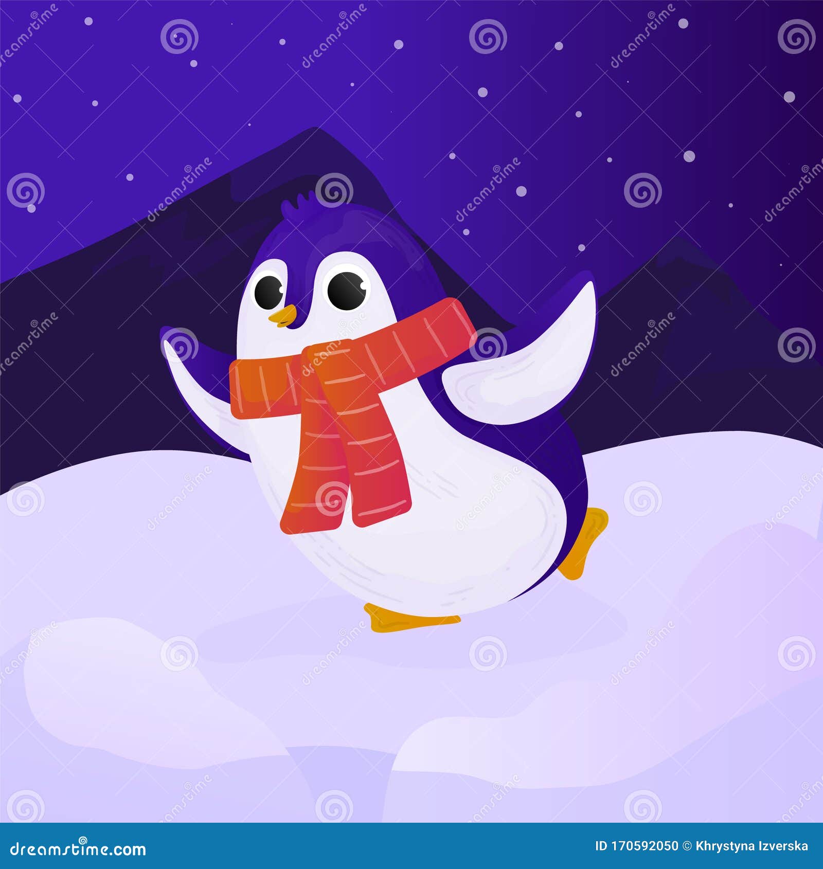 Penguin Cartoon Illustration. Penguin Vector in Snow Stock Illustration ...