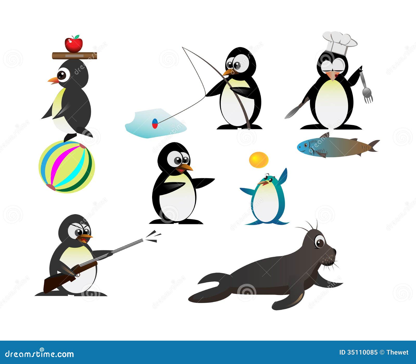 Penguin character stock vector. Illustration of fish - 35110085