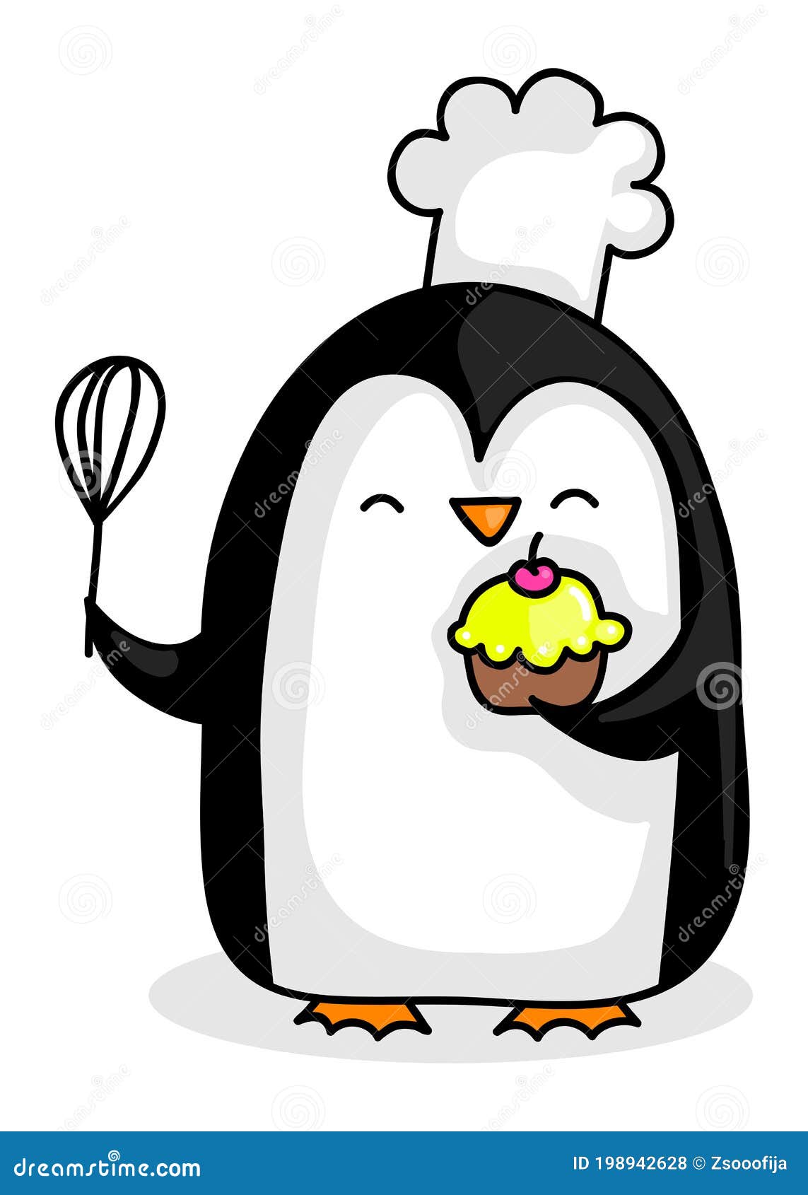 Penguin chef with cupcake stock vector. Illustration of cartoon - 198942628