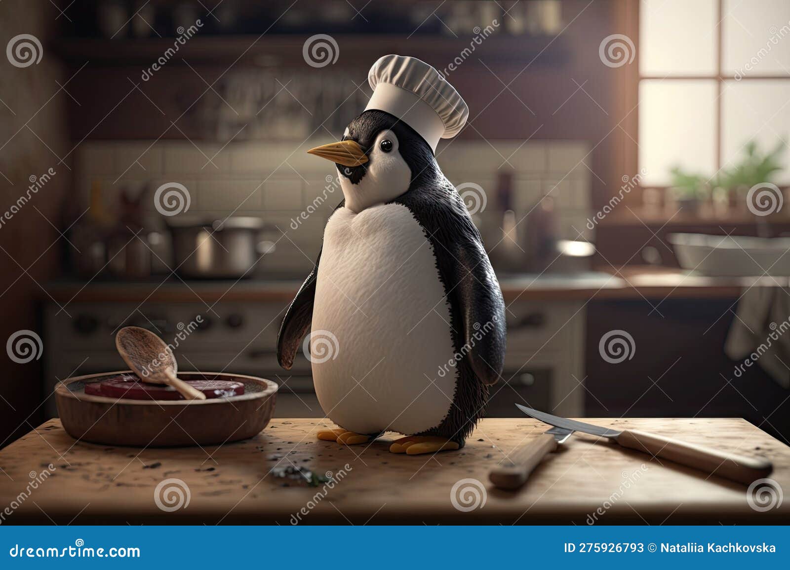 Penguin a Chef Standing in the Kitchen Stock Illustration ...
