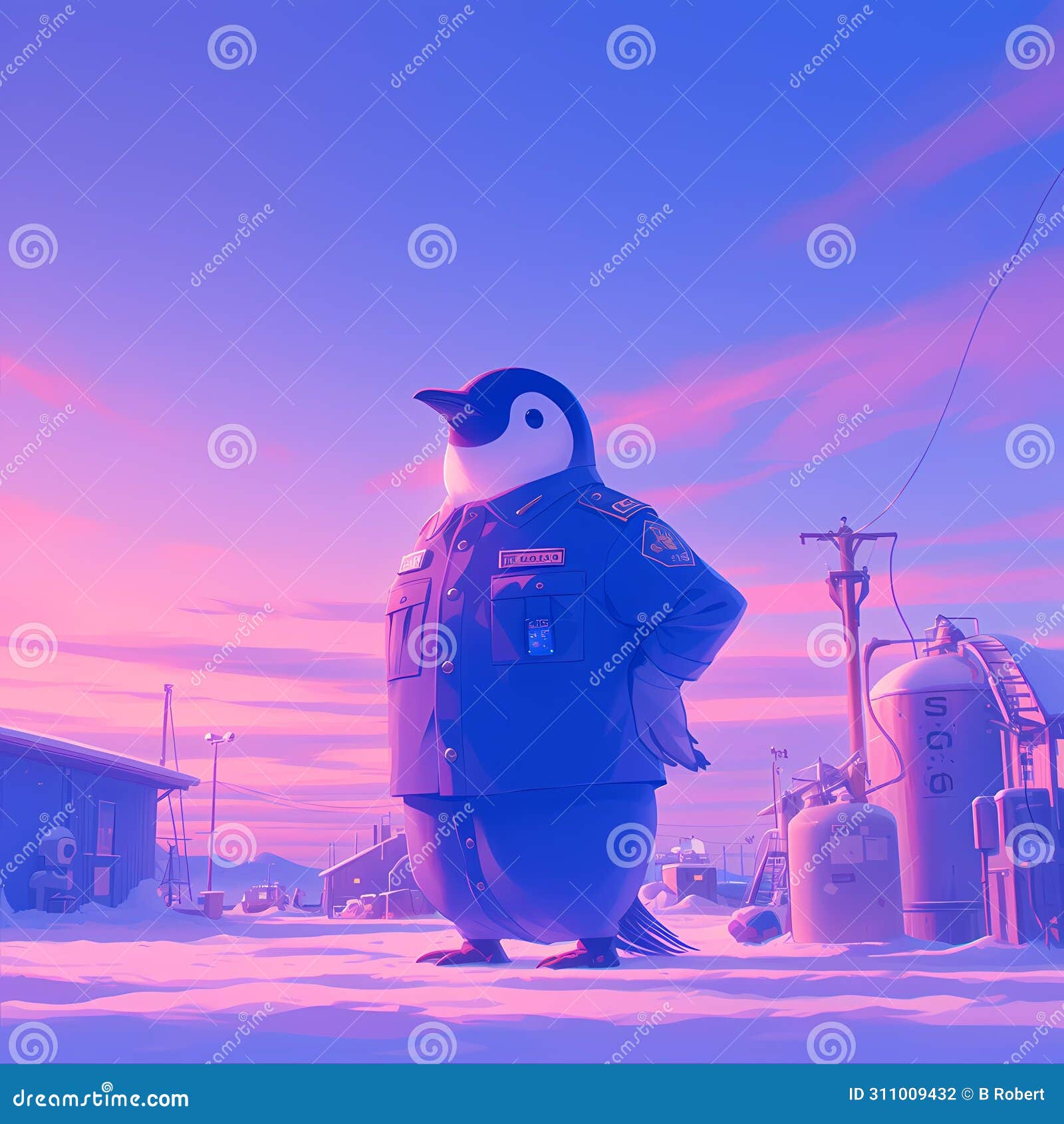 Watchful Penguin Security Officer Stock Illustration - Illustration of ...