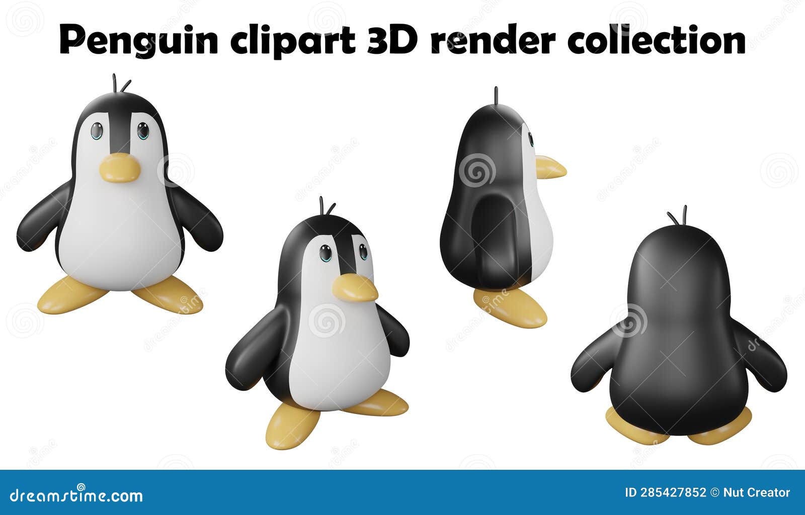 Penguin Clipart Element ,3D Render Animal Isolated Icon Set on White ...