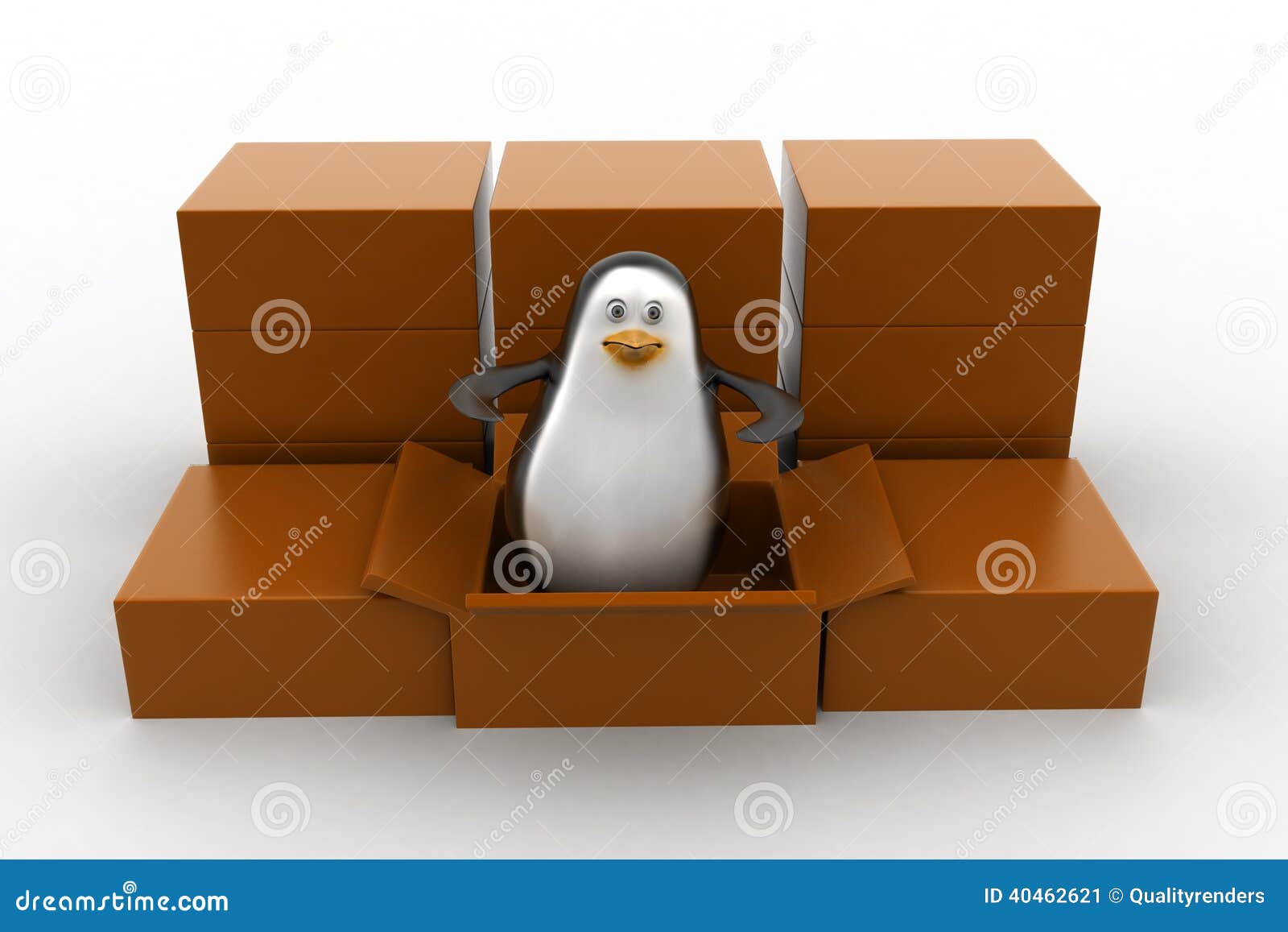 Penguin Coming Out From Cargo , Parcel Box Stock Illustration ...
