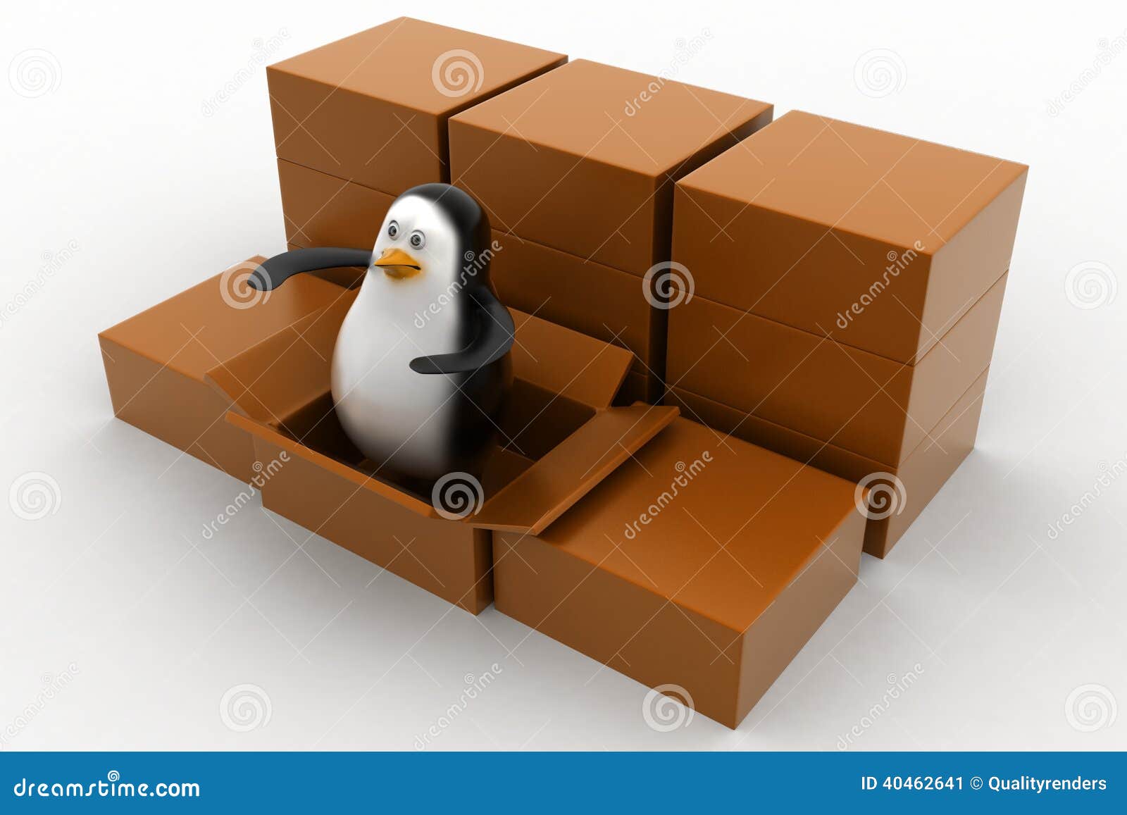 Penguin Coming Out From Cargo , Parcel Box Stock Illustration ...