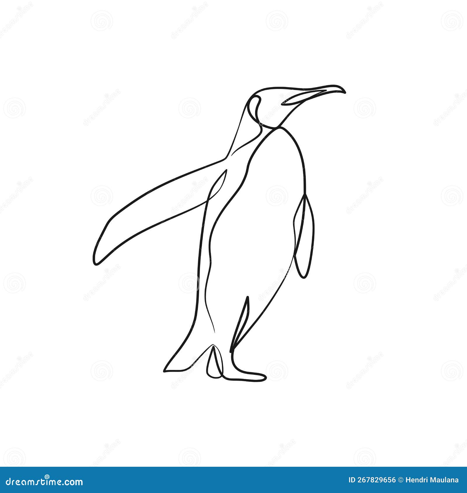 Penguin Continuous One Line Vector Drawing. A Penguin Is Standing In ...