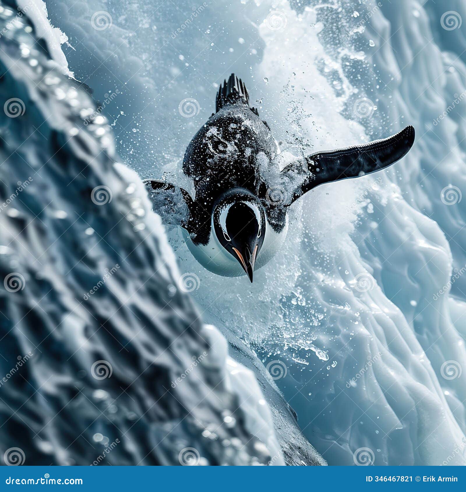 Penguin Diving into Ocean Waves Stock Illustration - Illustration of ...