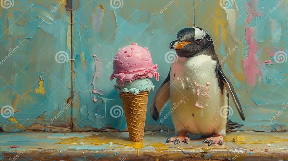 Penguin Enjoying Ice Cream in a Cone Stock Photo - Image of popsicles ...