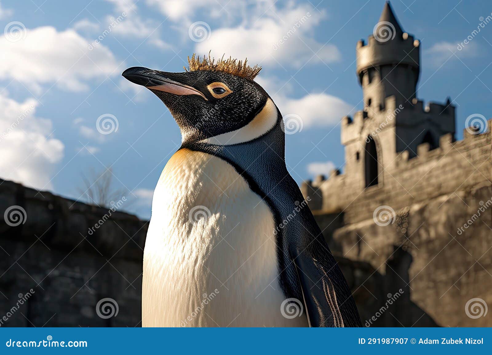 A Penguin in Front of a Castle Stock Illustration - Illustration of ...