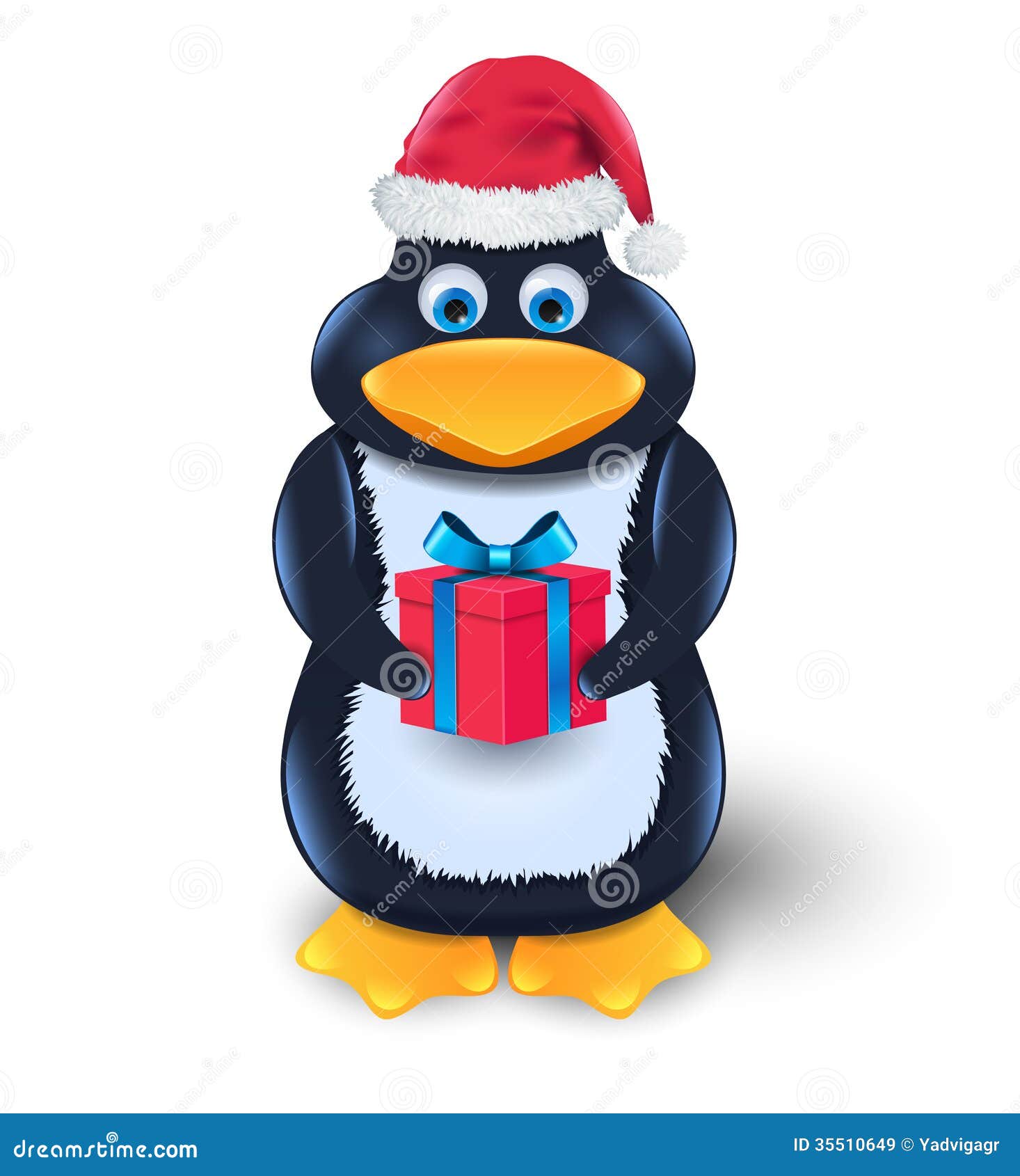 Penguin with Gift Box and Red Hat Stock Vector - Illustration of ...