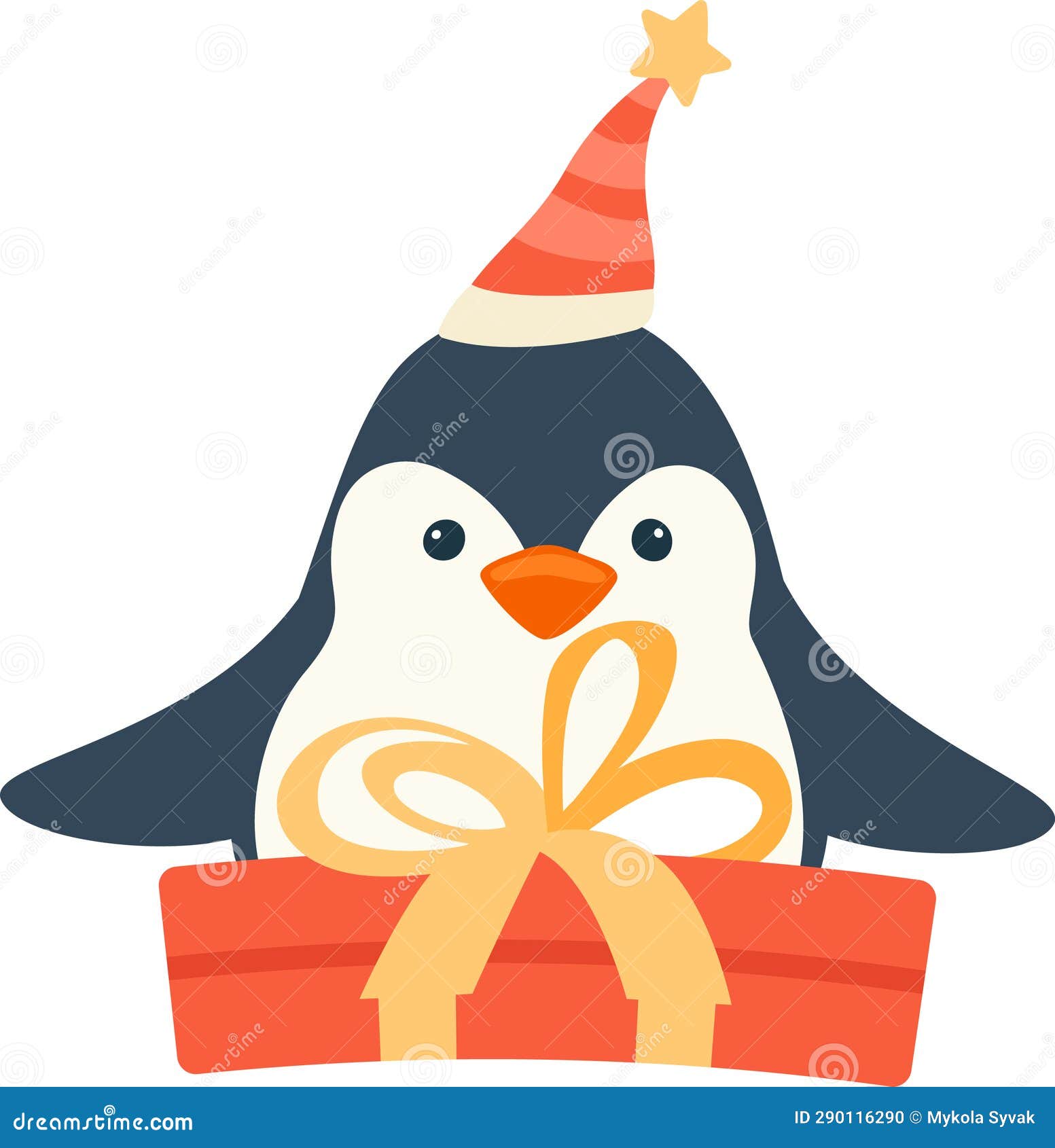 Penguin with Gift Box stock illustration. Illustration of ornament ...