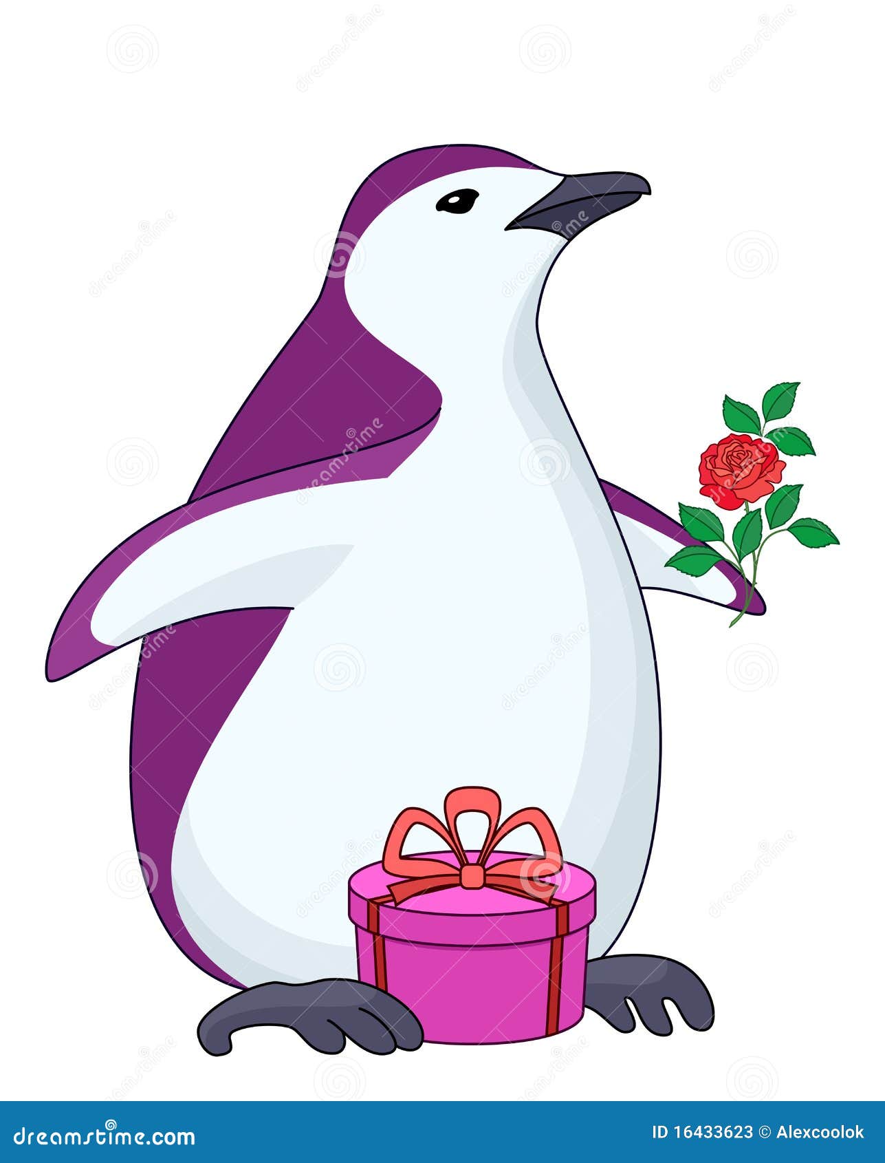 Penguin with gift and rose stock vector. Illustration of love - 16433623