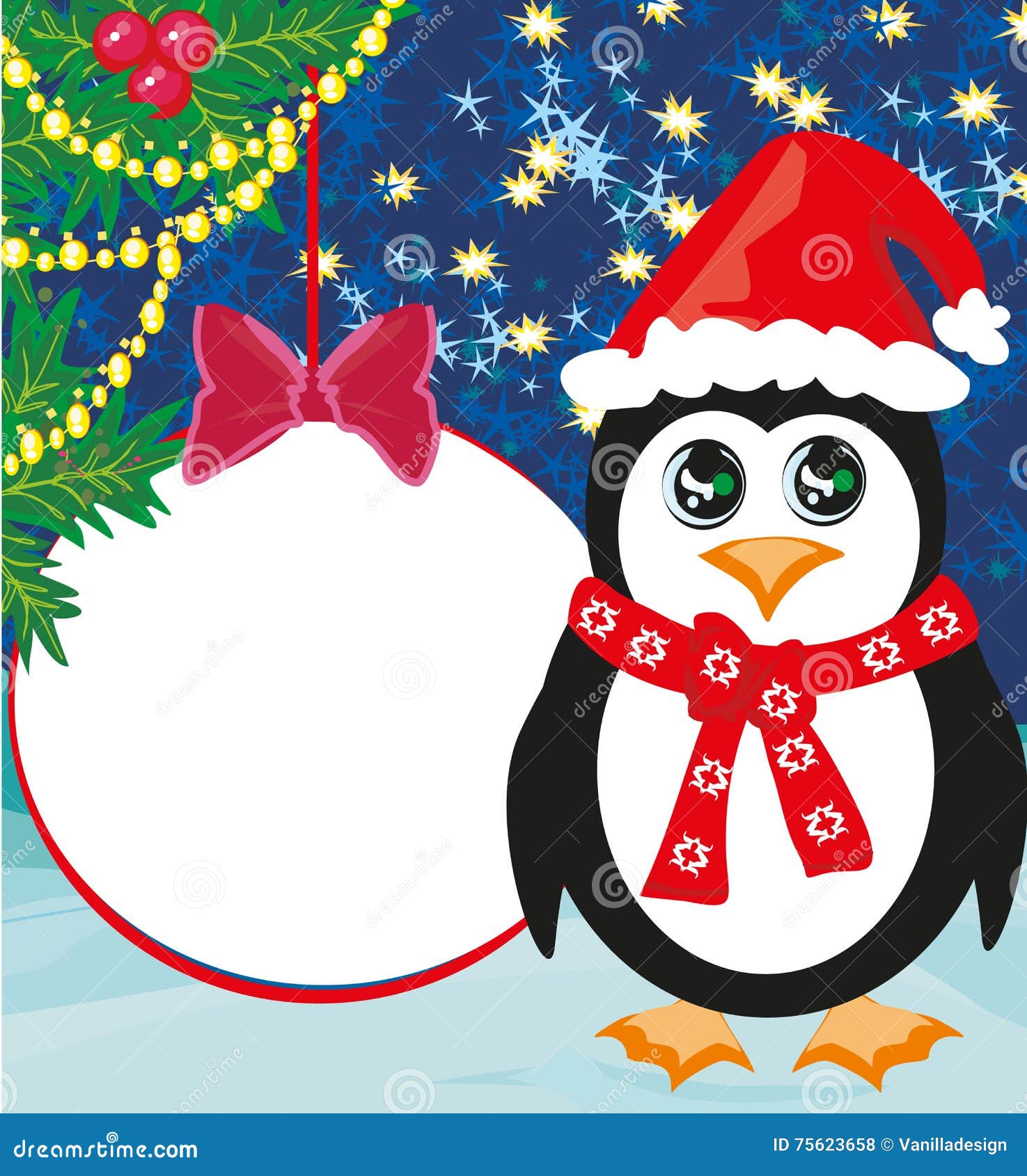 Penguin Greeting Card Design Stock Vector - Illustration of falling ...