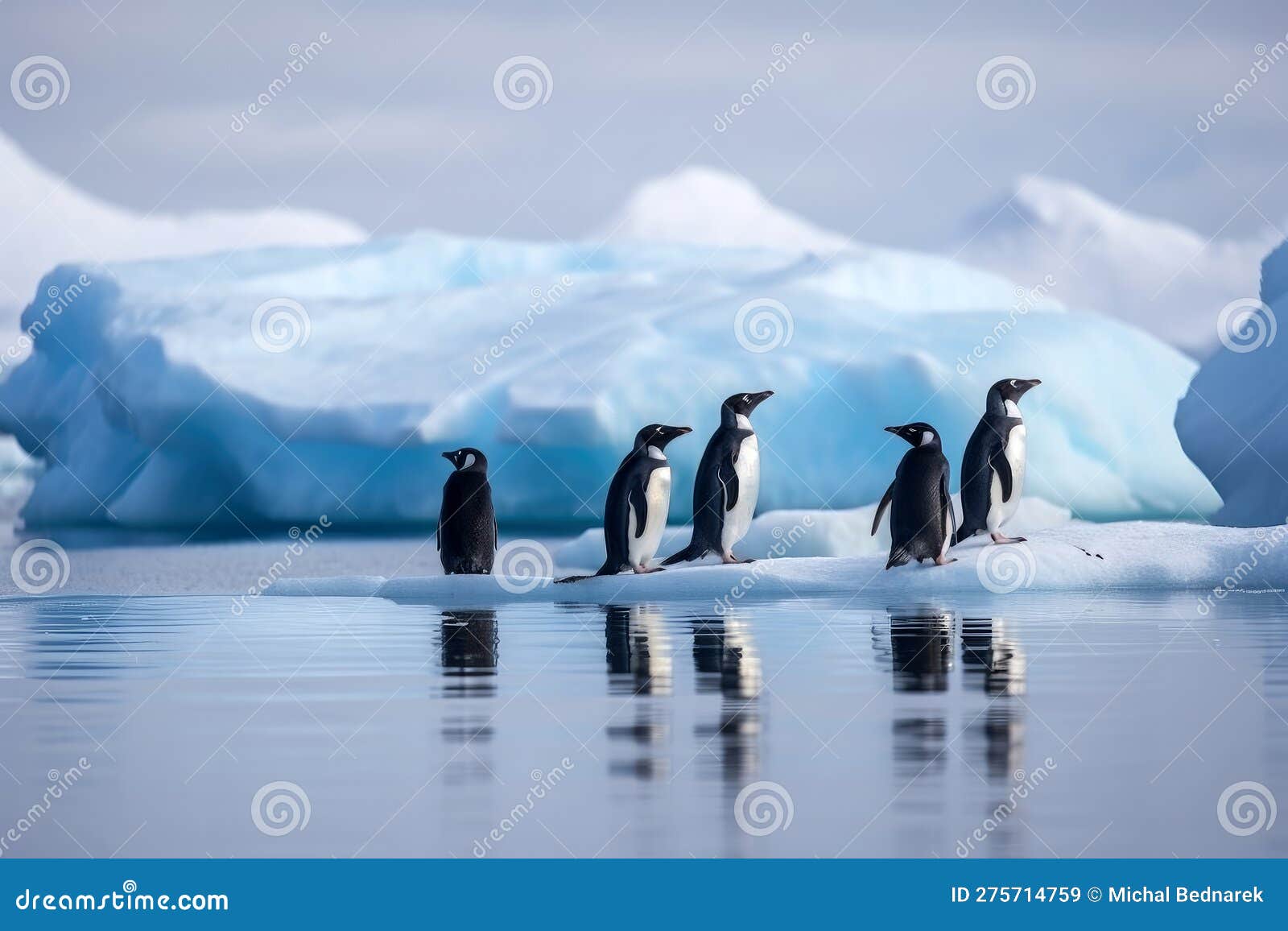 Penguin Group on Melting Iceberg, Global Warming. Generative AI Stock ...