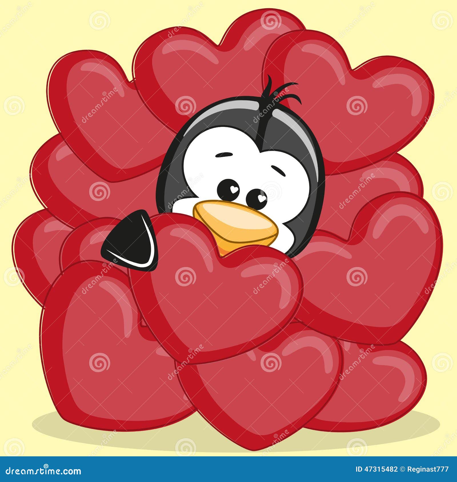 Penguin in hearts stock vector. Illustration of holidays - 47315482