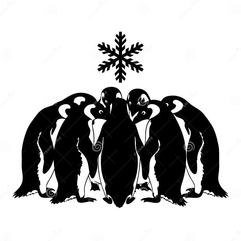Penguin Huddle Vector with Snowflake Symbolizing Winter Bonding and ...