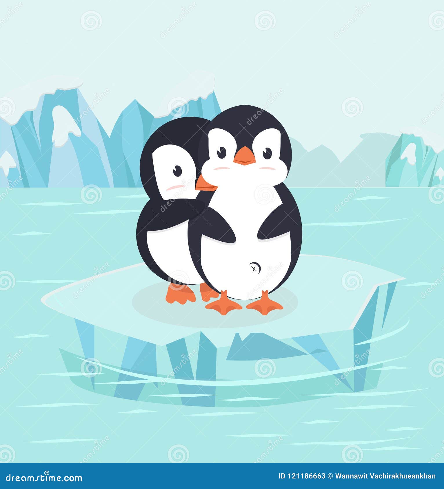 Penguin Hug in North Pole Arctic Stock Vector - Illustration of child ...