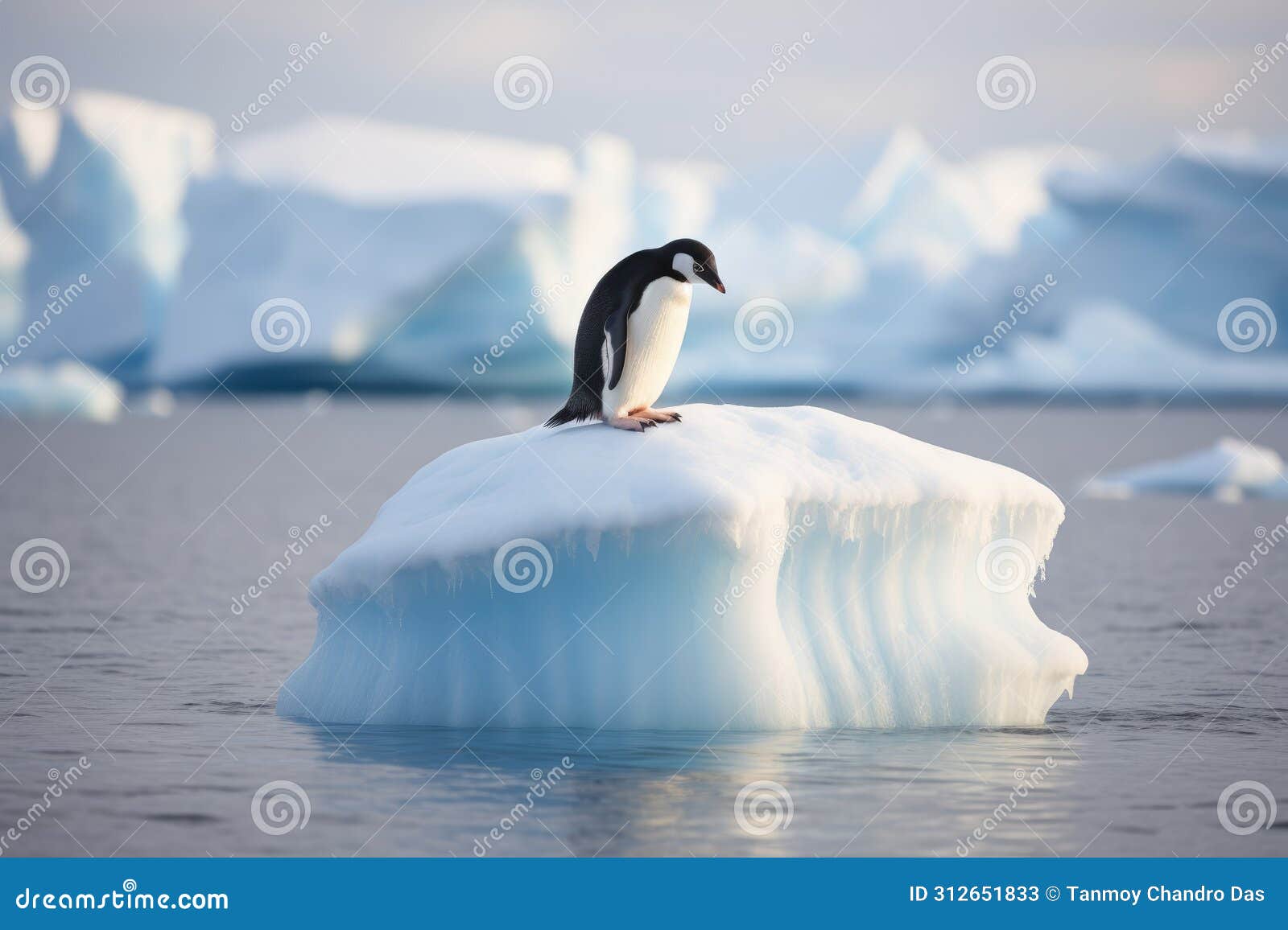 Penguin on Ice Floe Antarctic, Penguin Float on the Ice Floe in the ...